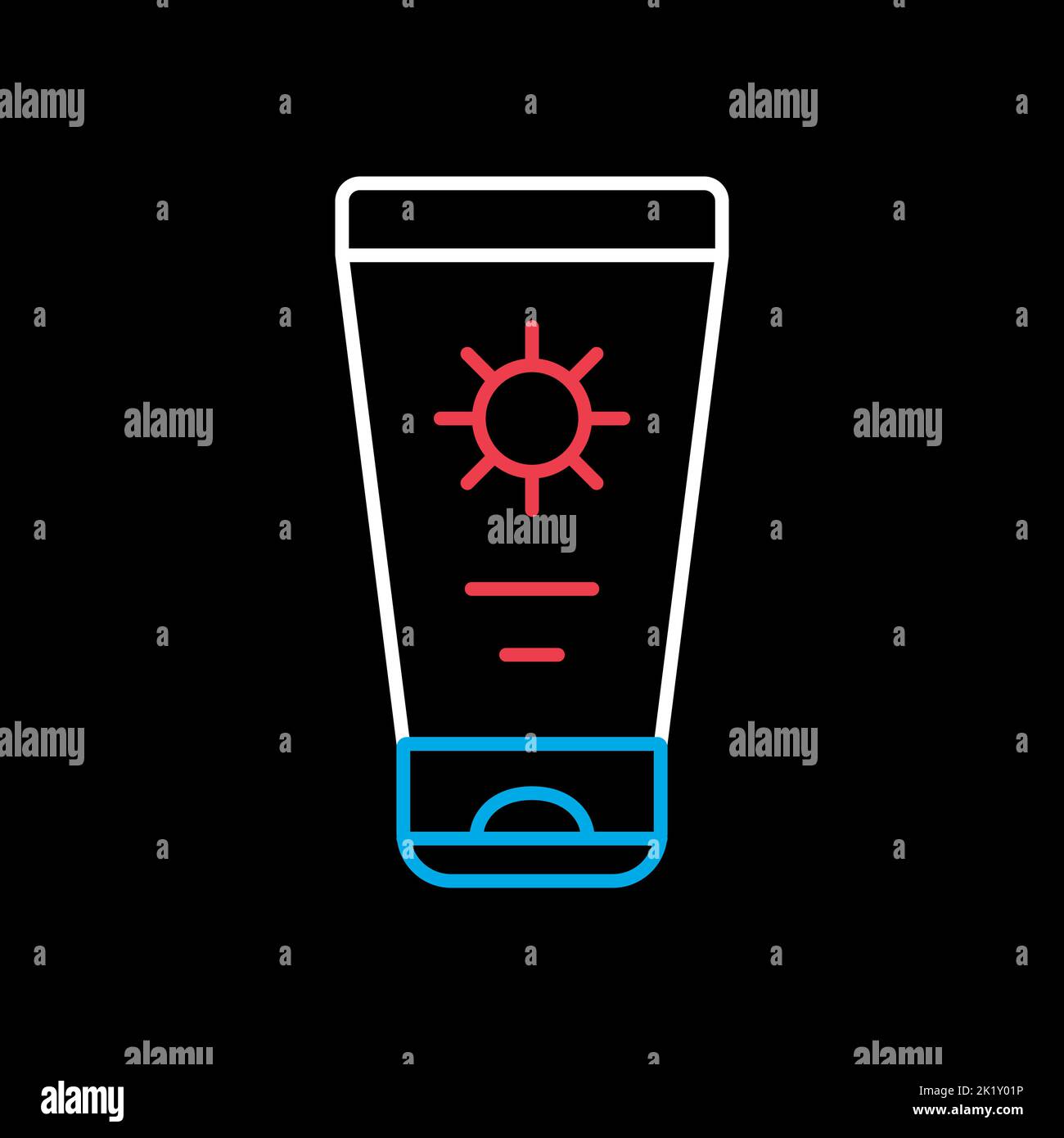 Sunscreen cream in tube flat vector isolated on black background icon ...