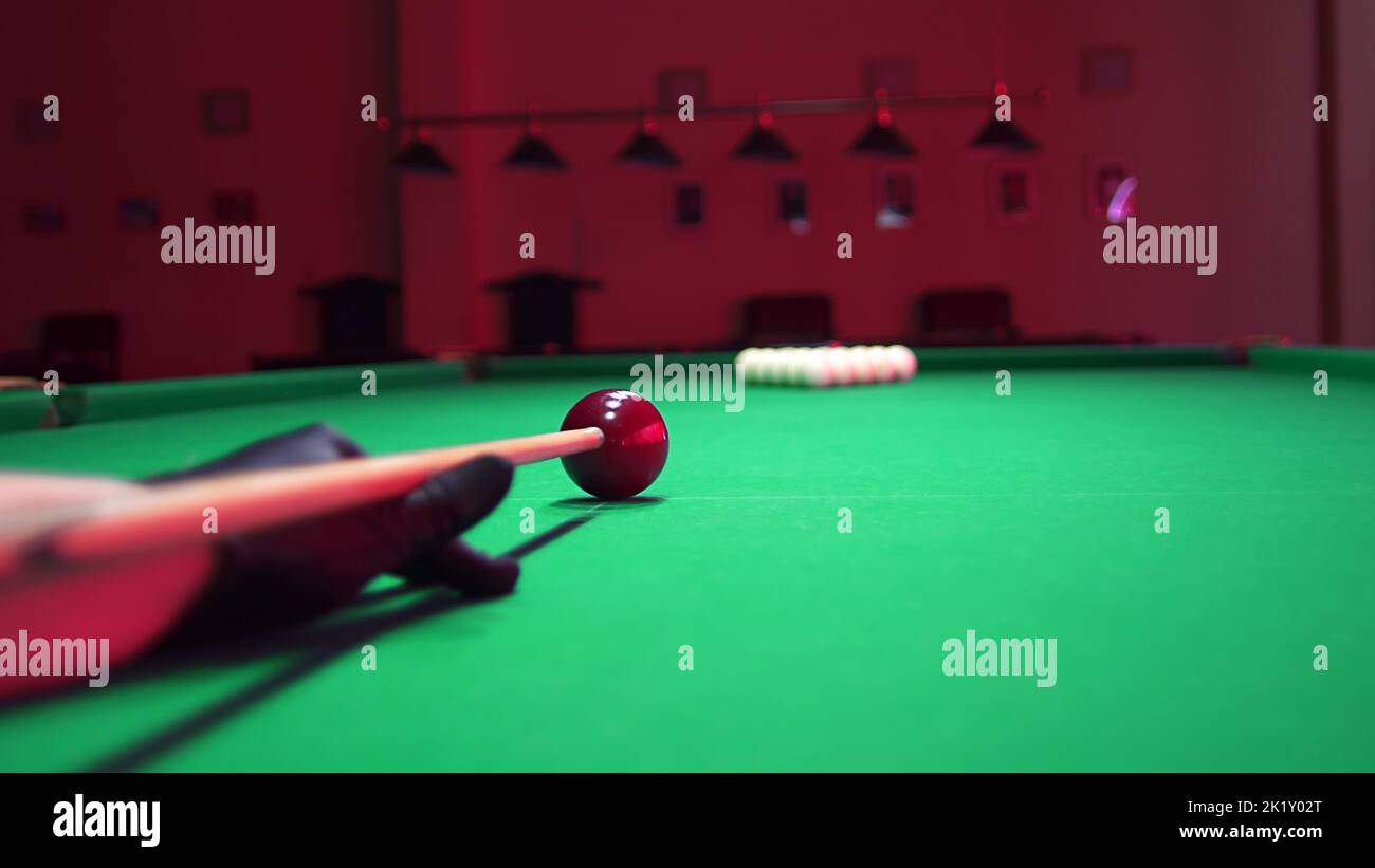 Man Playing Russian Billiards. First Blow Hit red ball Breaking the ...