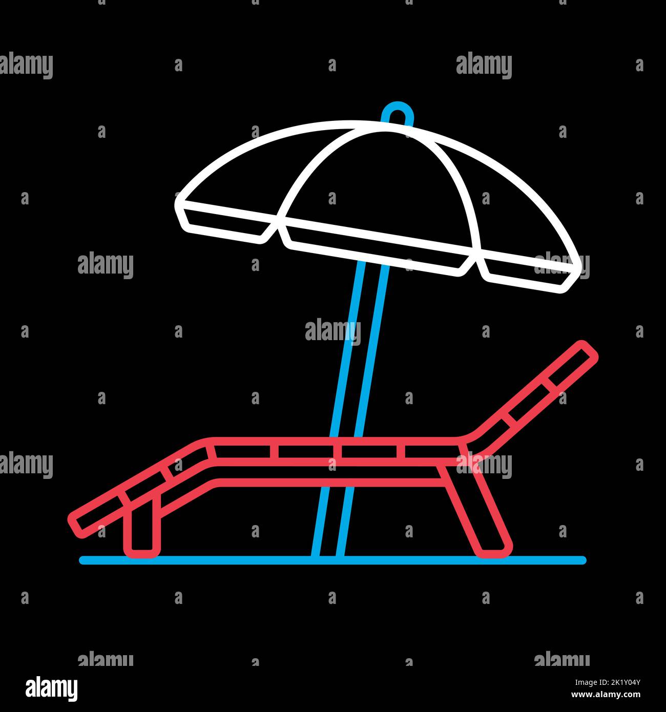 Lounger Beach Sunbed Chair flat vector isolated on black background ...