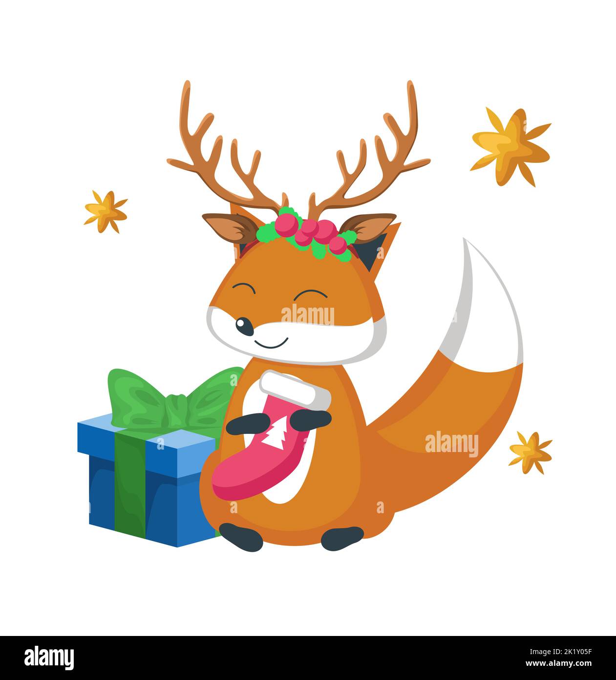 Vector cute Christmas fox animal cartoon card Stock Vector Image & Art ...