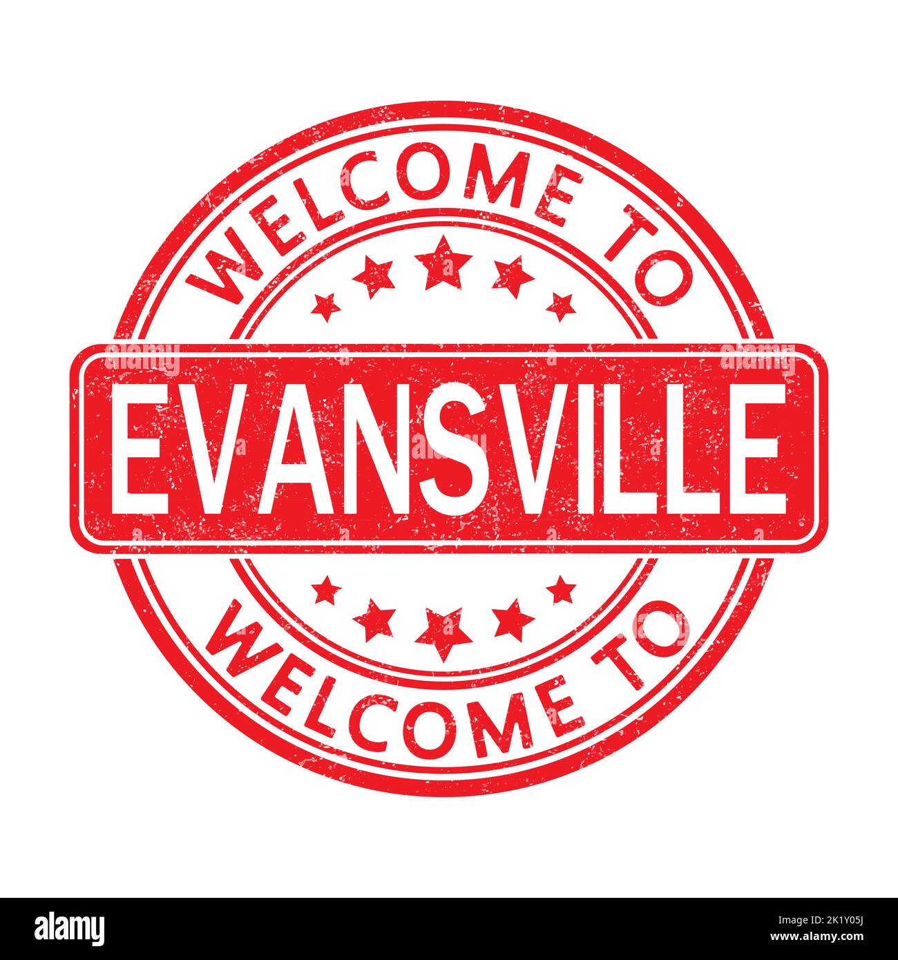 Welcome to EVANSVILLE. Impression of a round stamp with a scuff. Flat ...