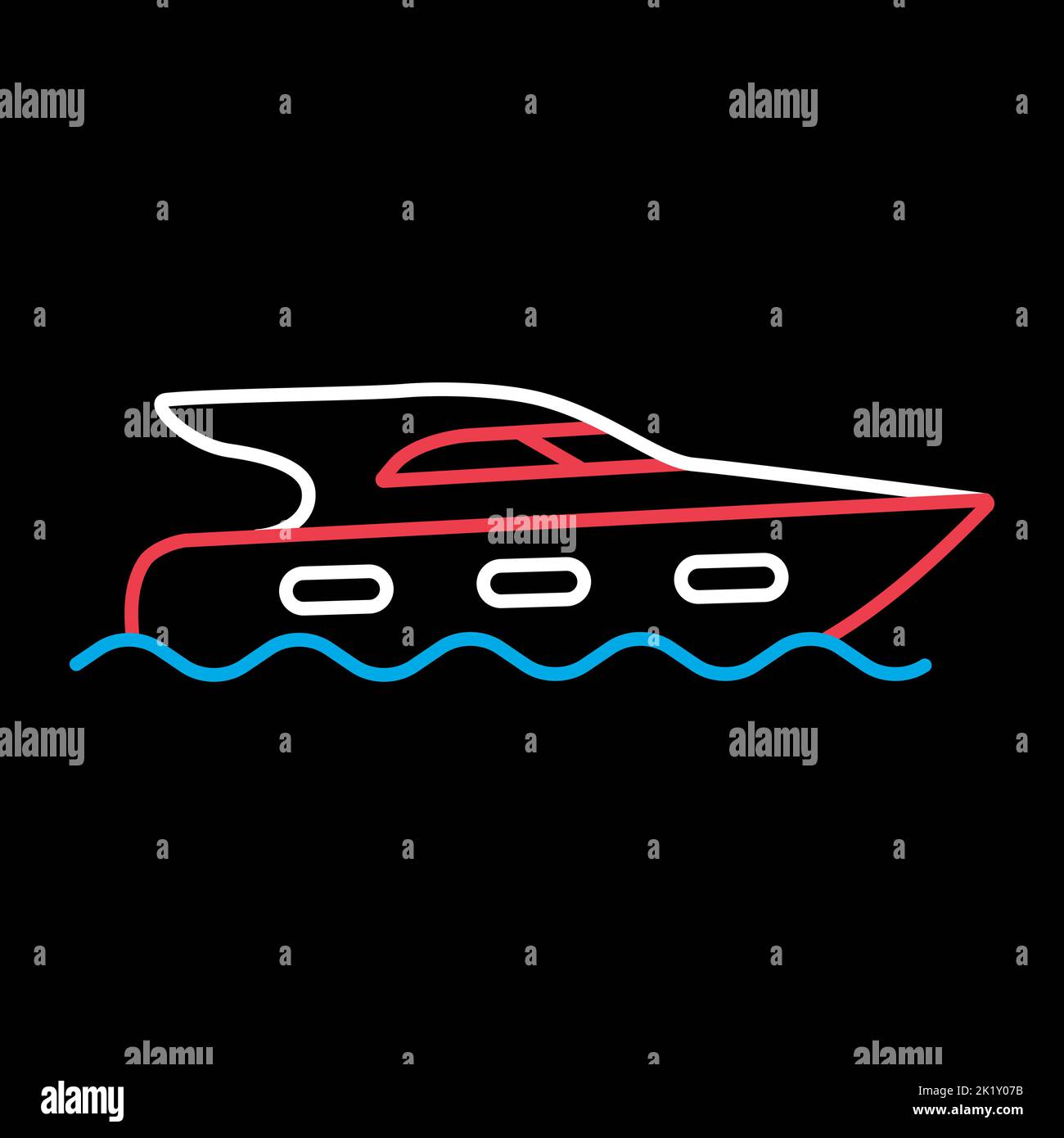 Cruising motor yacht flat vector isolated on black background icon ...