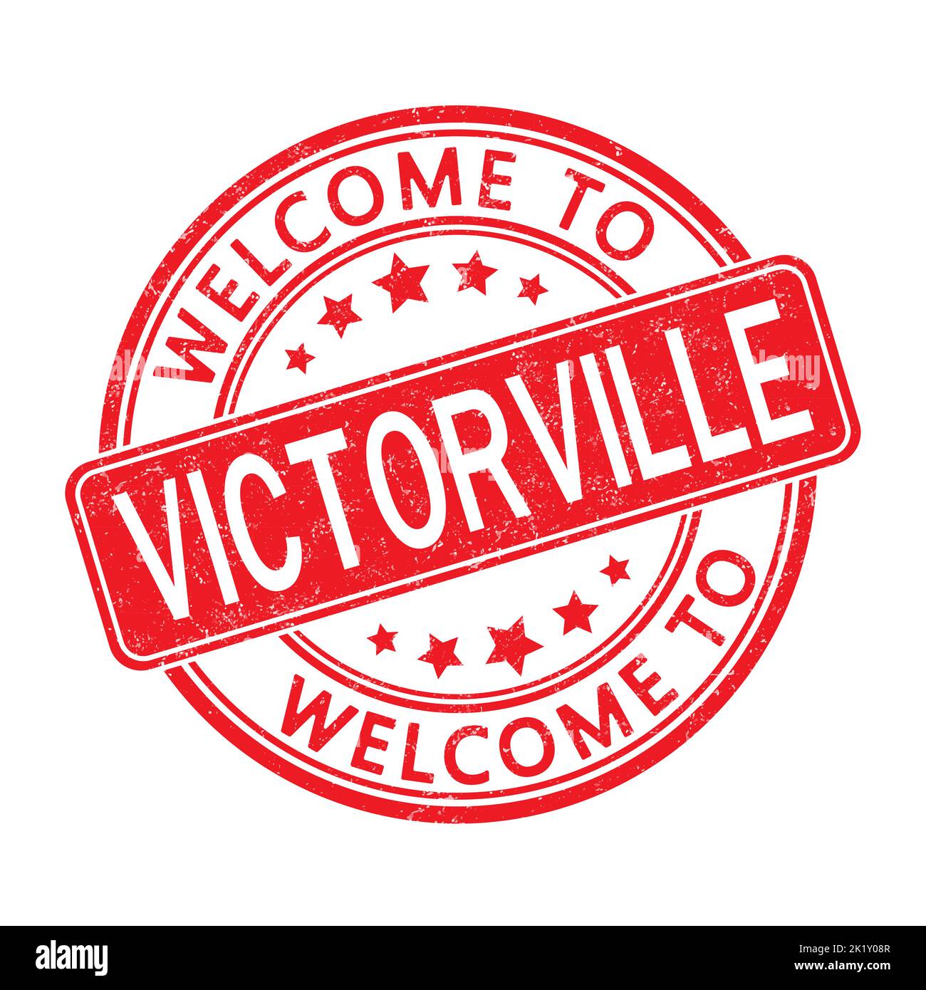 Welcome to VICTORVILLE. Impression of a round stamp with a scuff. Flat ...
