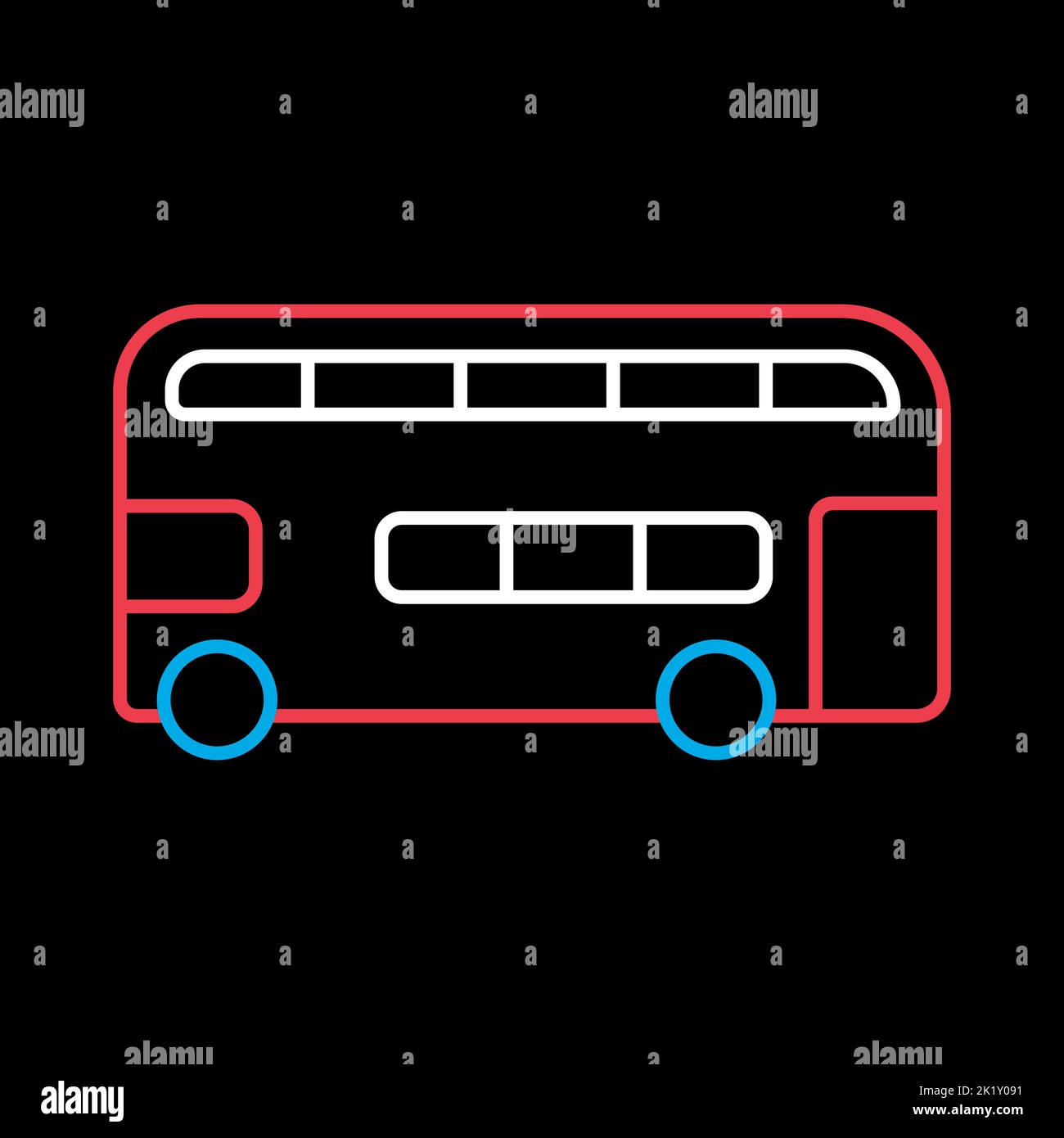 Double decker bus flat vector isolated on black background icon. Graph ...