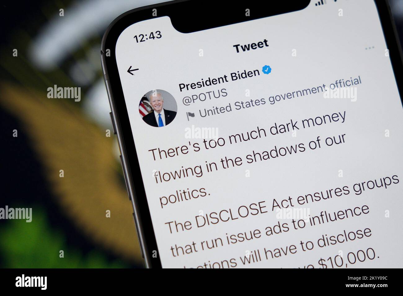 The Twitter profile belonging to the 46th US President Joe Biden on an ...