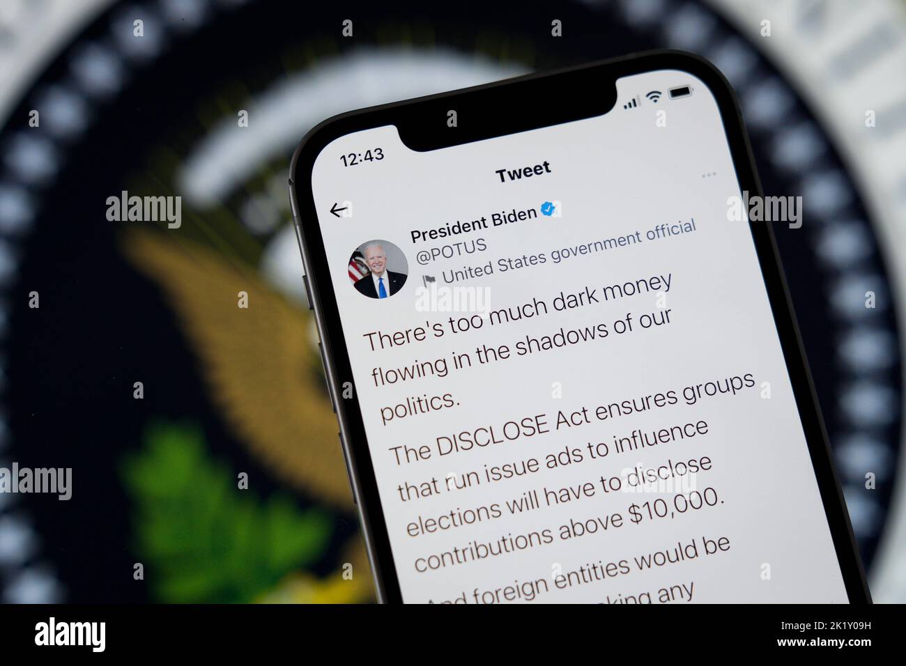 The Twitter profile belonging to the 46th US President Joe Biden on an ...