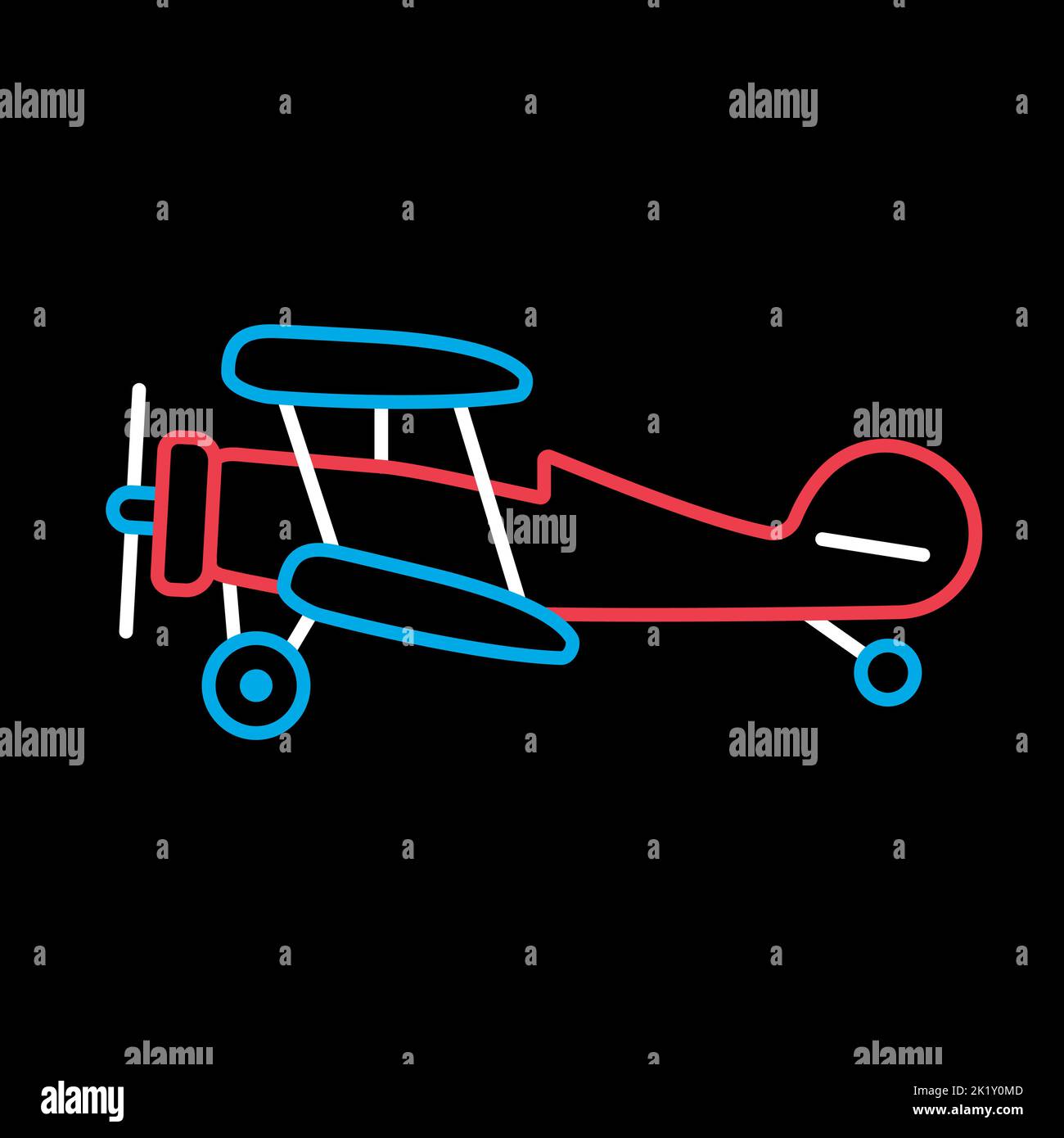 Light aircraft plane flat vector isolated on black background icon ...
