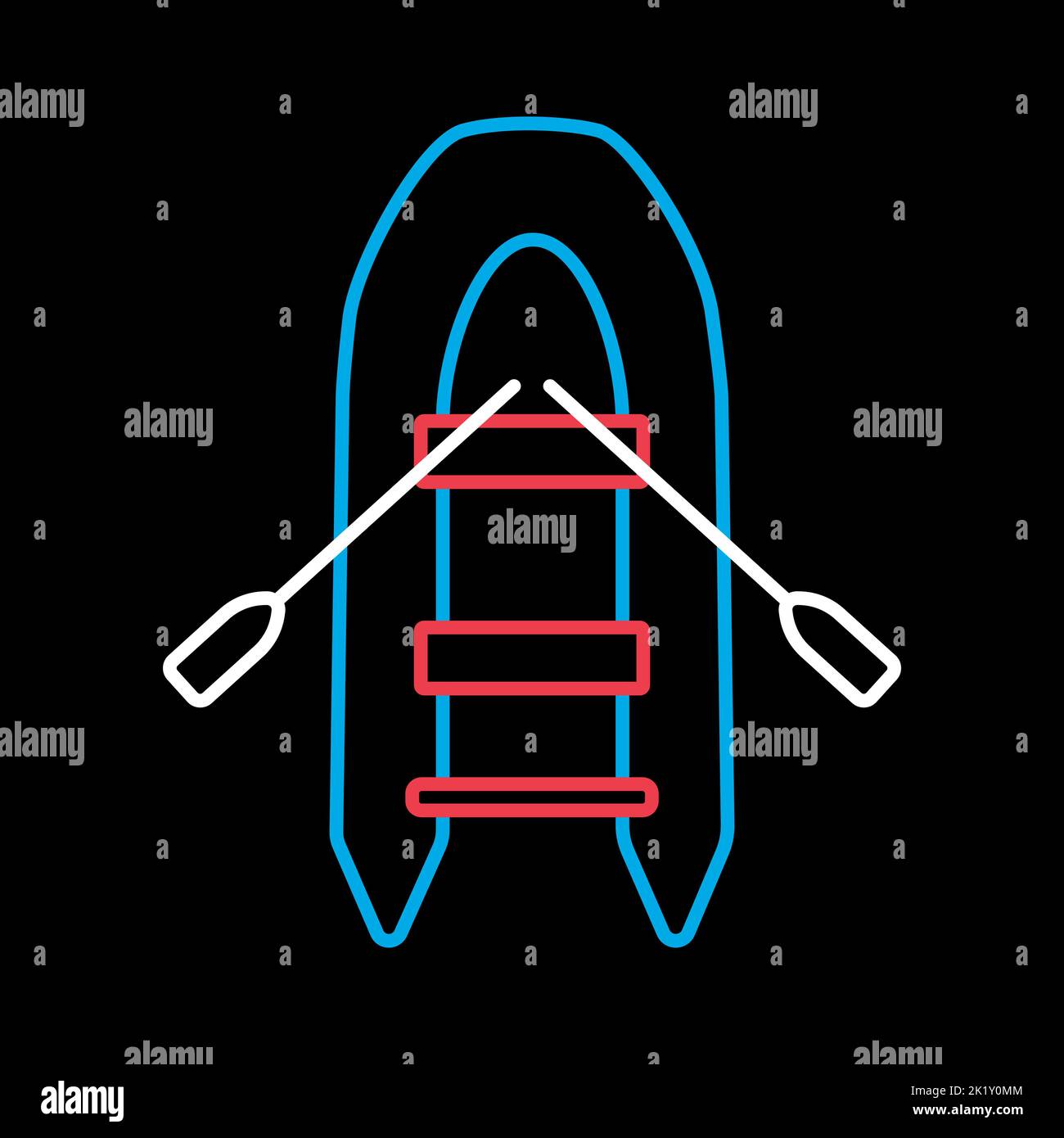 Inflatable rubber boat flat vector isolated on black background icon ...