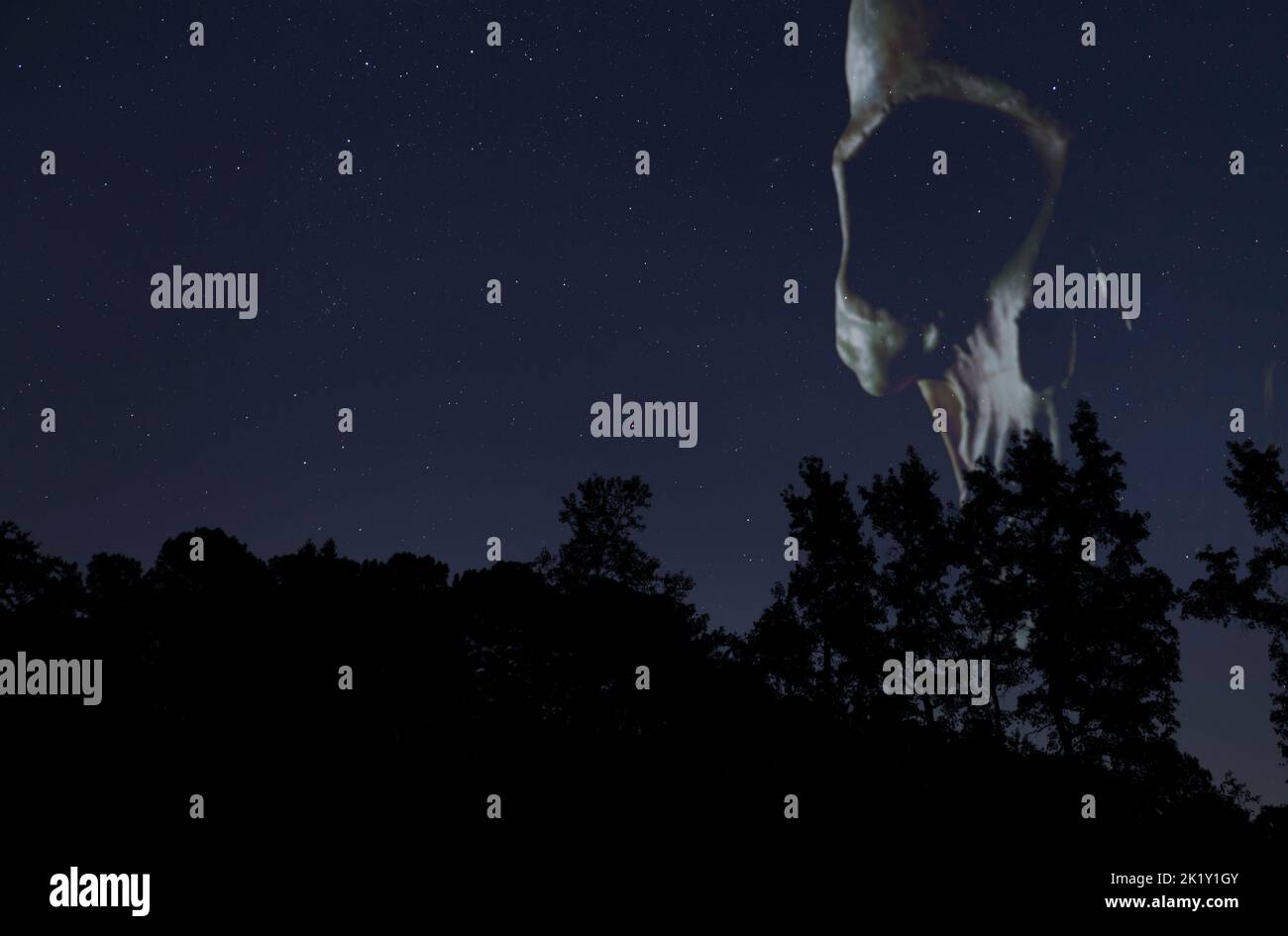 3D illustration of a ghost rising on a star filled night Stock Photo ...