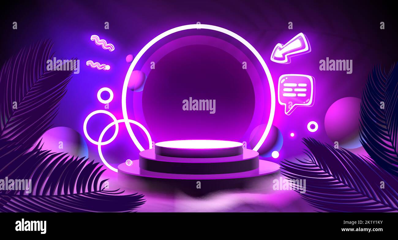 Podium cyber star, event show stage, game podium light. Vector ...