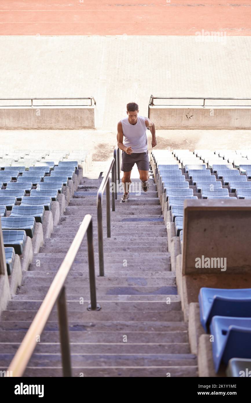 You have to push it to win. an athlete running up a flight of stairs as ...