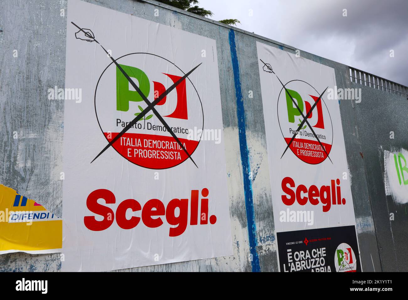 Italian Election wall posters with symbol of PD PARTITO DEMOCRATICO ...