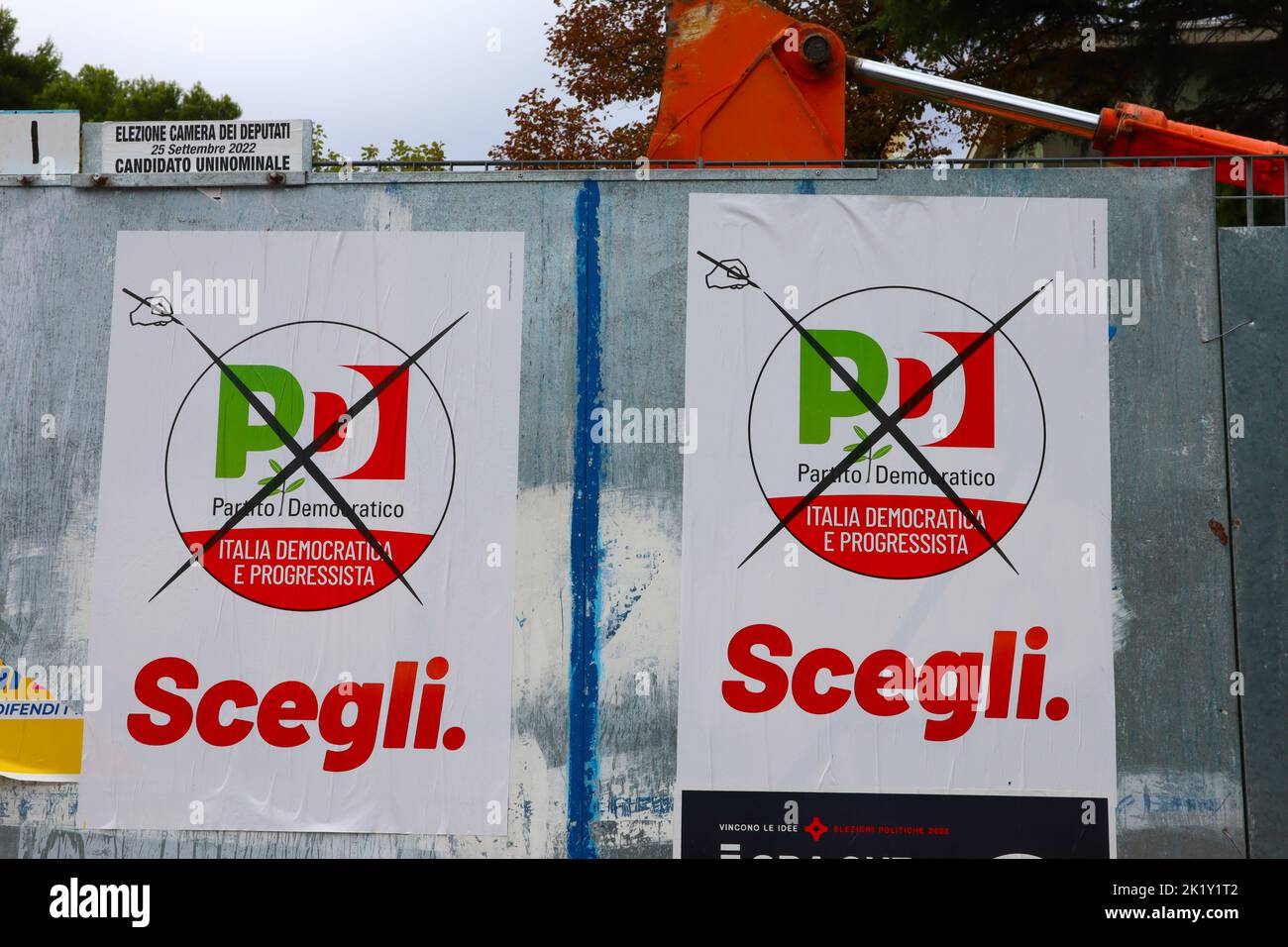 Italian Election wall posters with symbol of PD PARTITO DEMOCRATICO ...