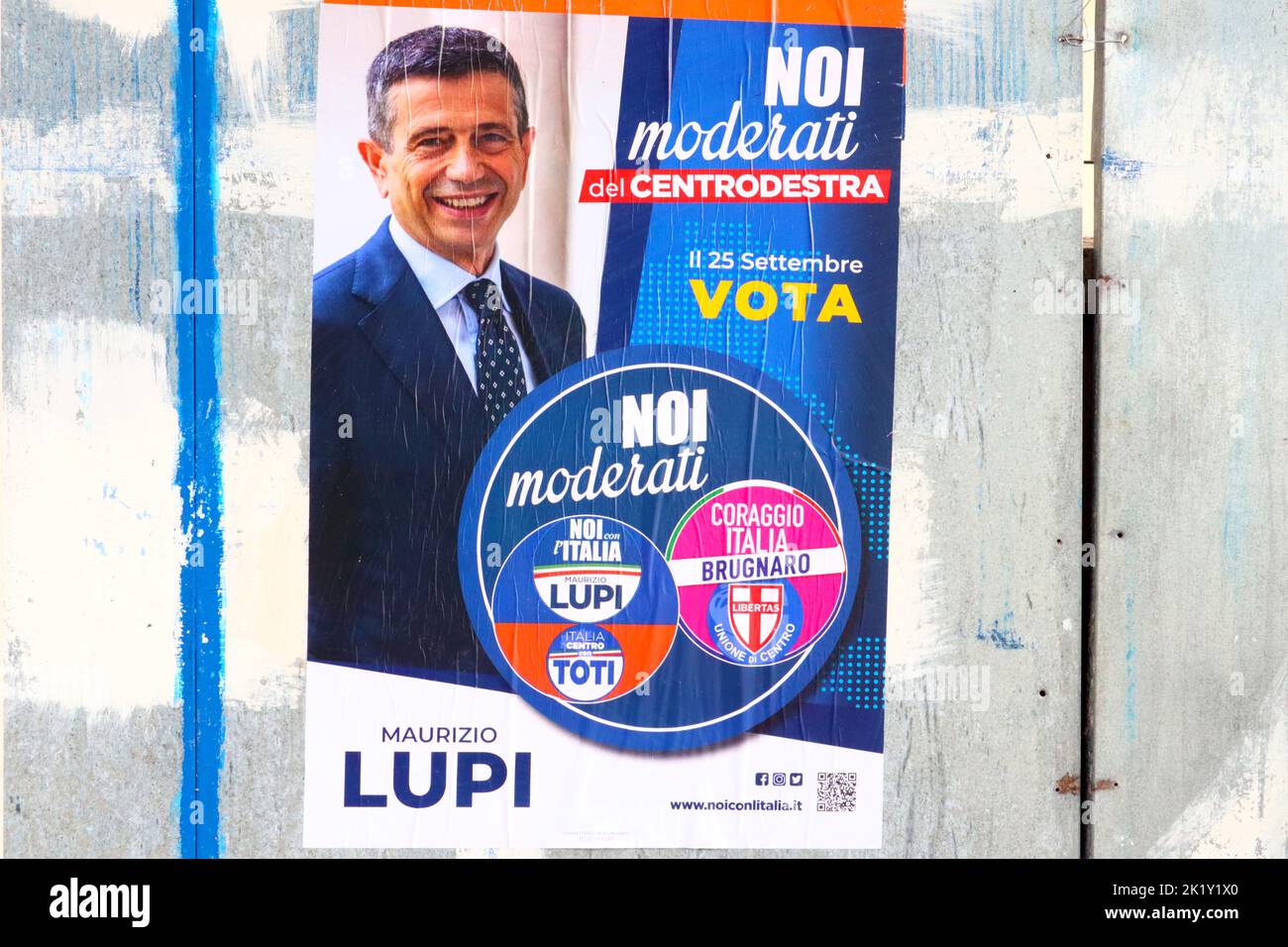 Italian Election wall poster with symbol of NOI MODERATI with Maurizio ...
