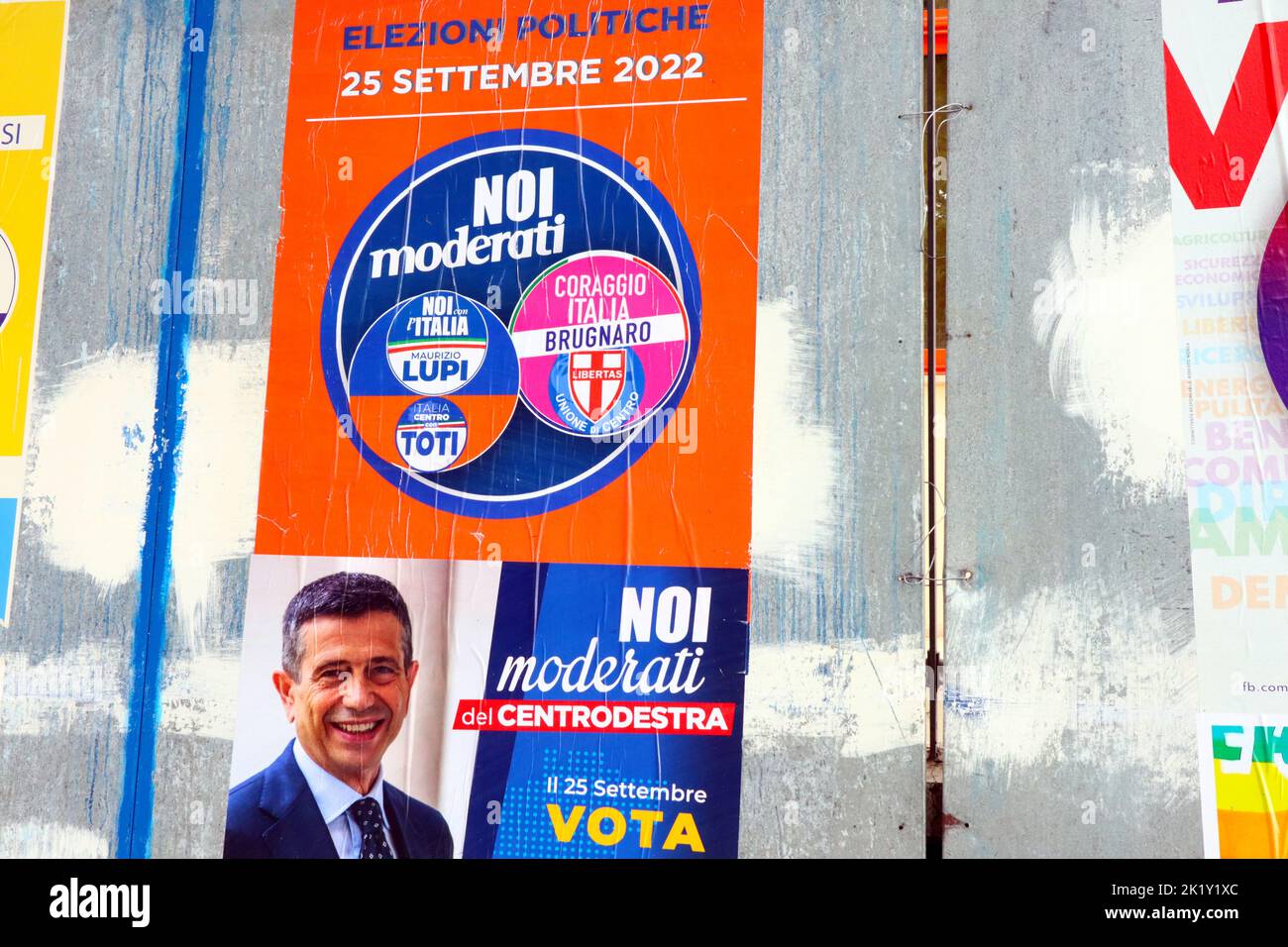 Italian Election wall poster with symbol of NOI MODERATI with Maurizio ...
