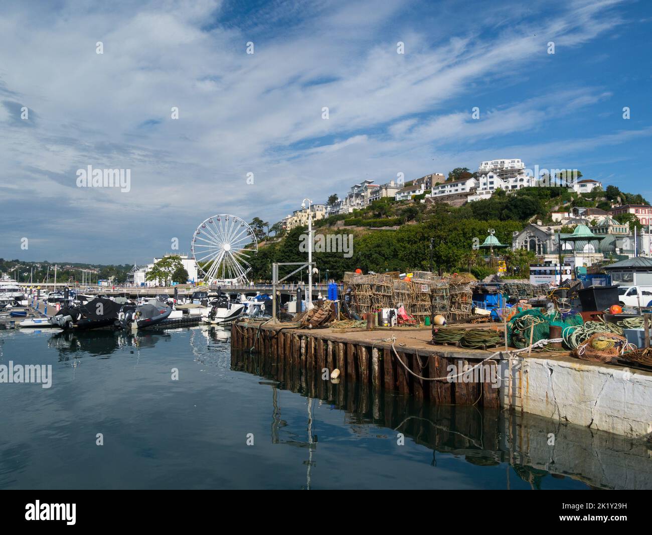 View across Torquay Marina towards English Riviera Wheel and ...