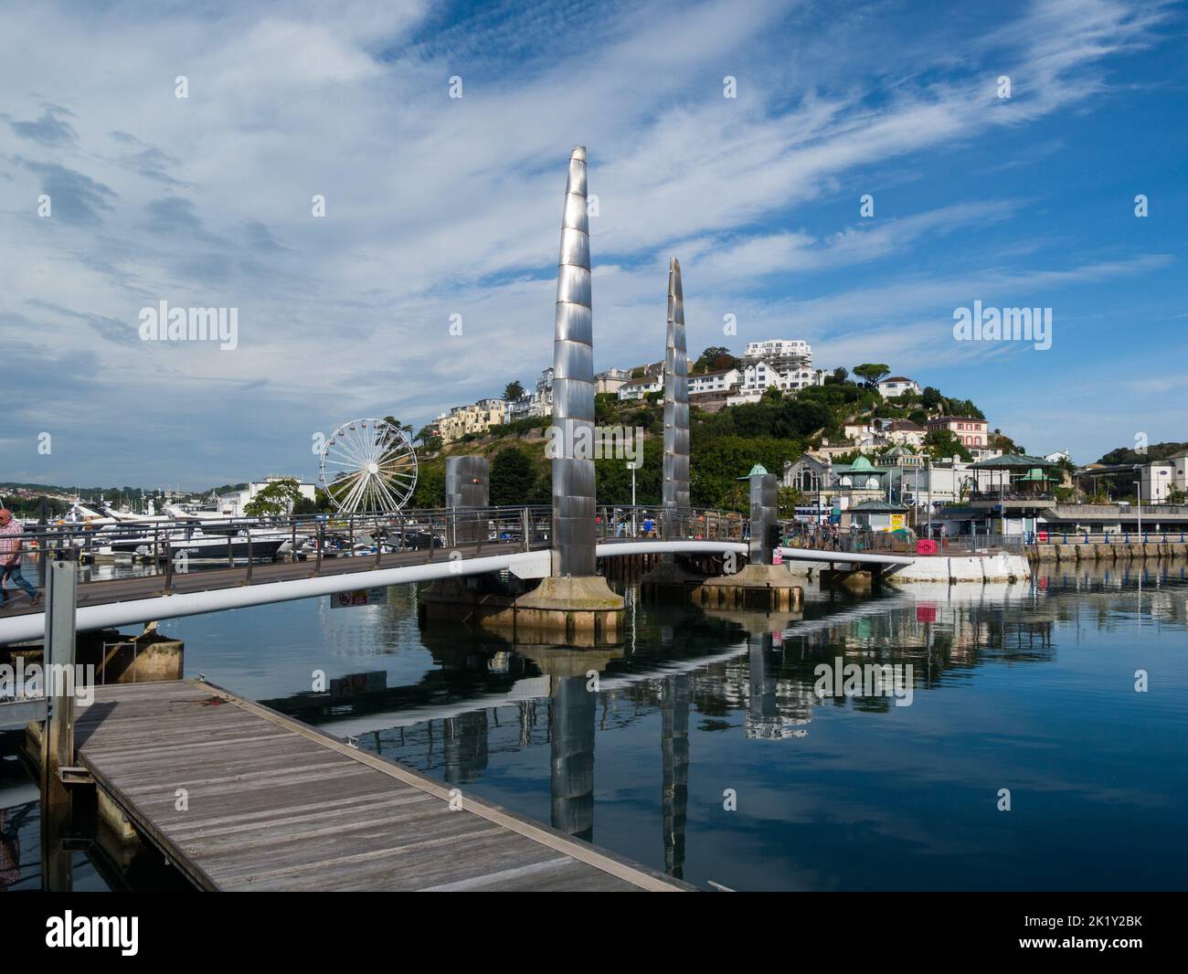 View across Torquay Marina towards English Riviera Wheel with ...