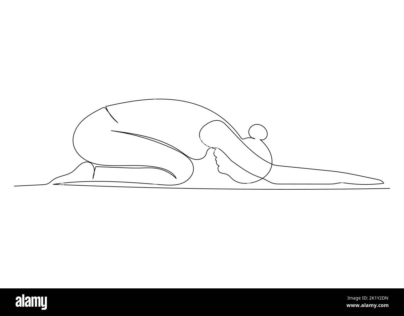 Continuous line drawing of woman doing exercise yoga. Minimalism art ...
