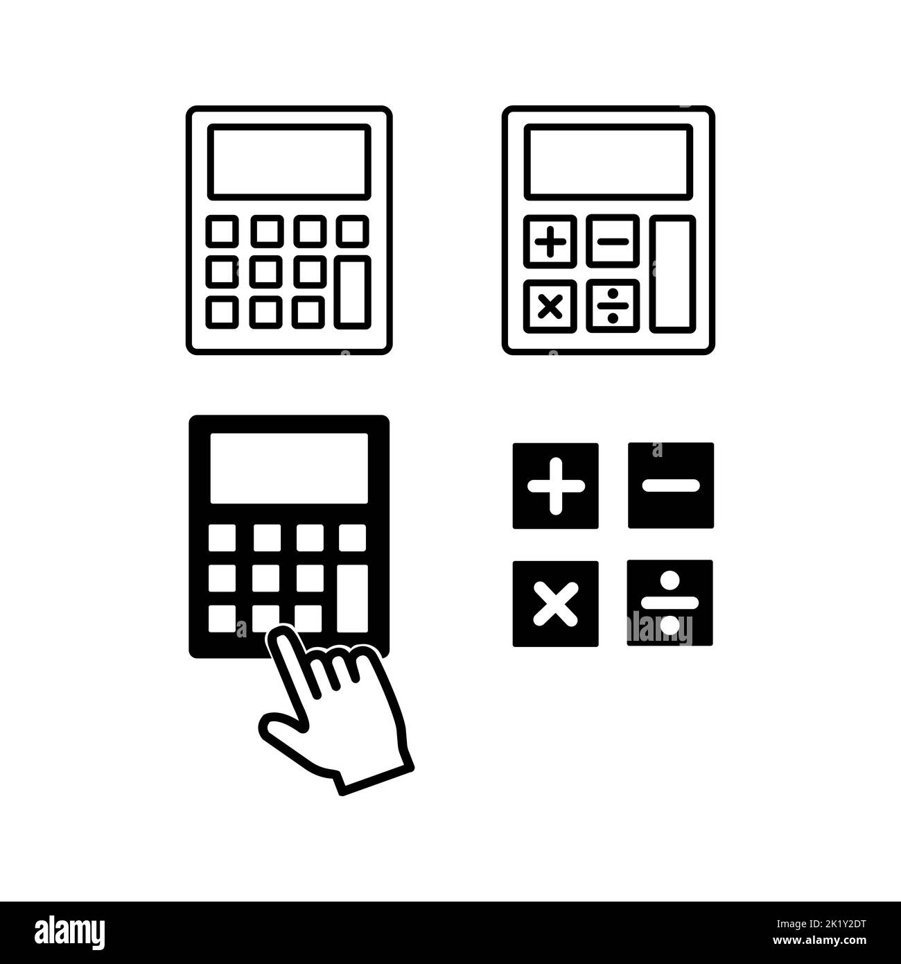 Calculator vector icons set. Black illustration isolated on white ...