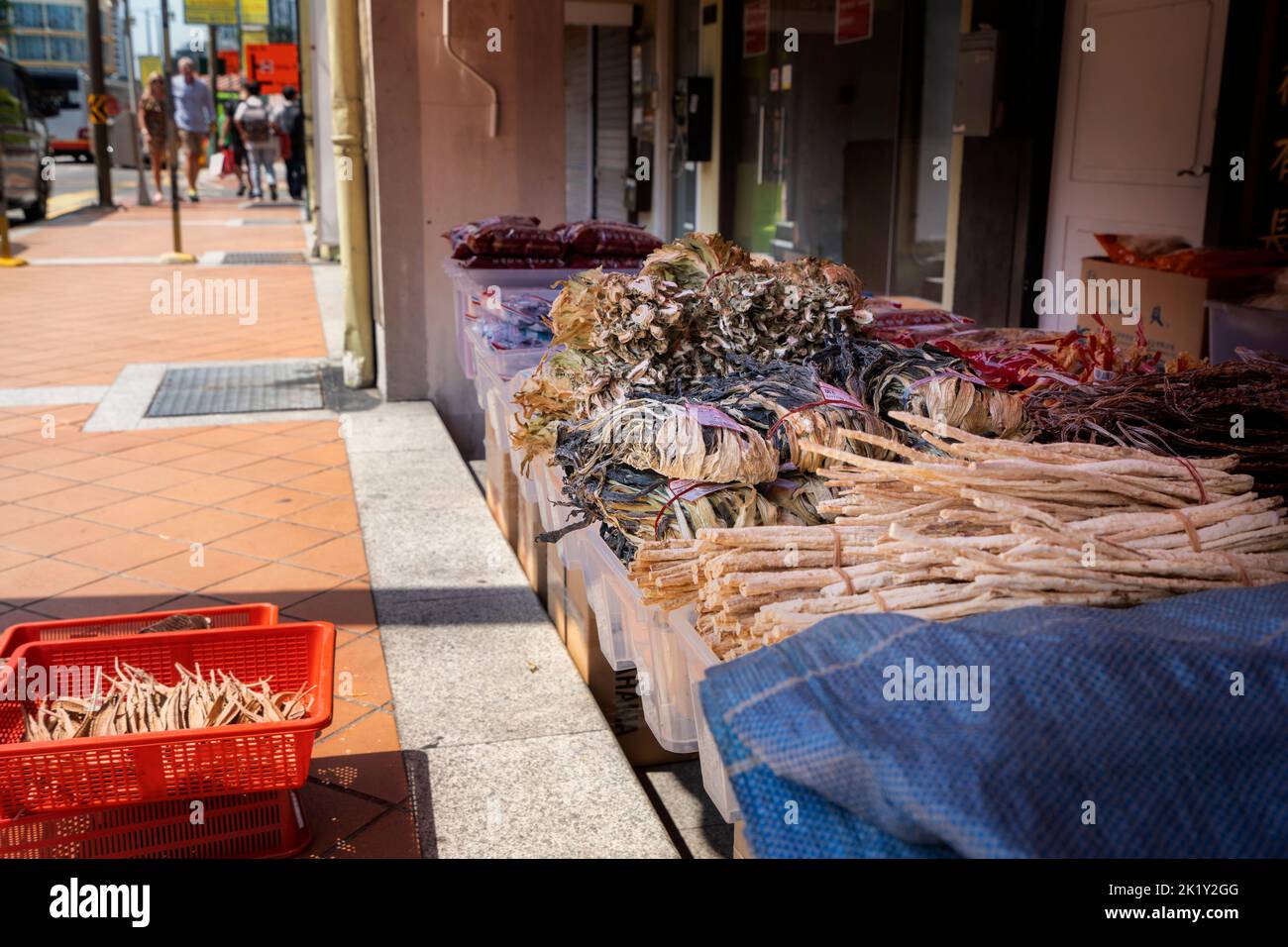 Traditional Chinese dried food and herbs on display outside Chinese ...