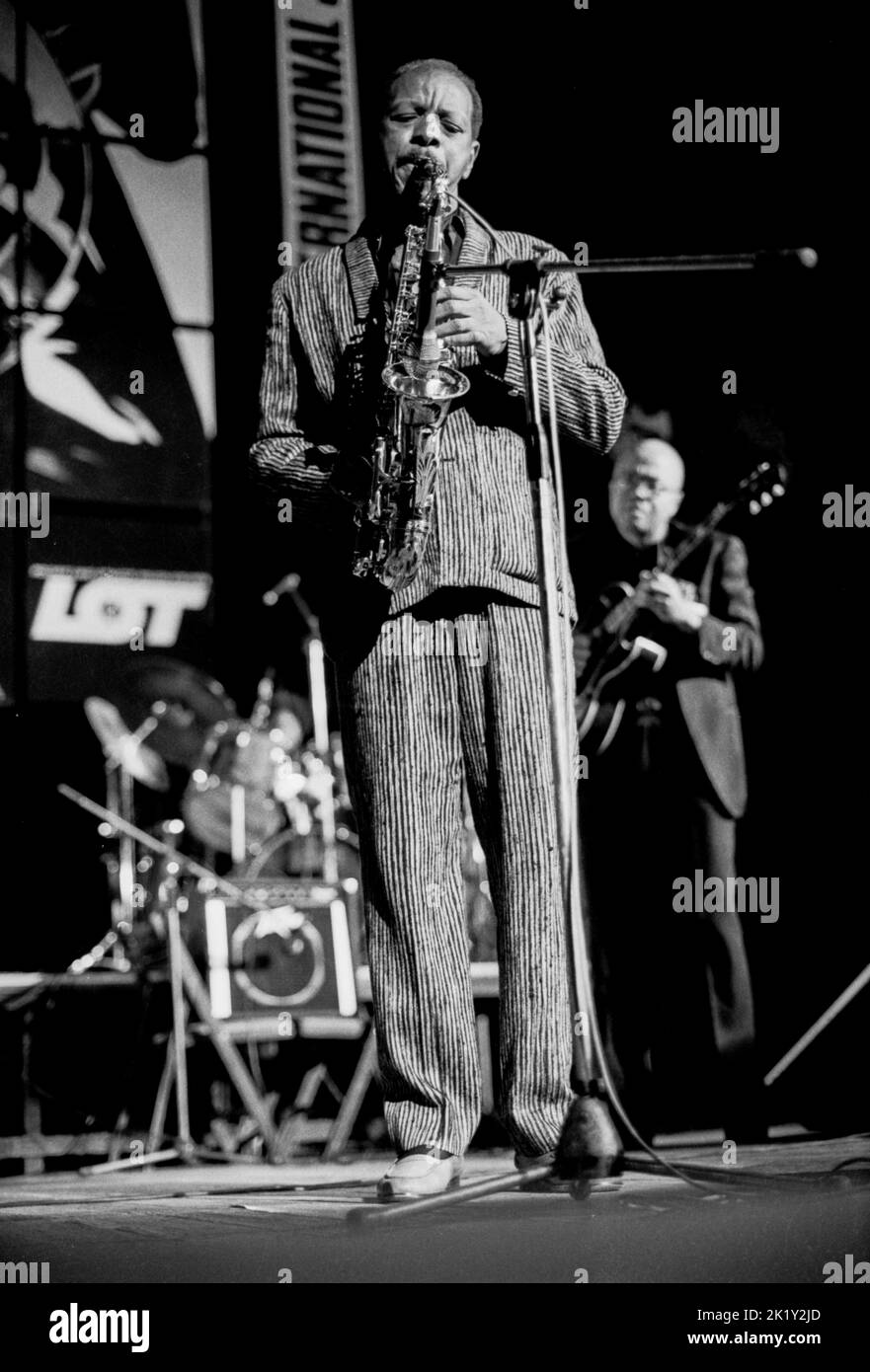 Ornette Coleman. (b. 1930) African American jazz saxophonis on stage at ...