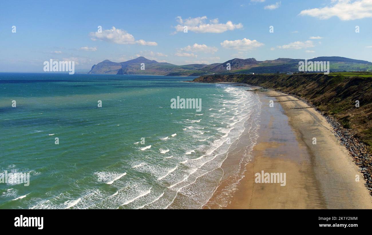 Aerial shot of Nefyn Beach, North Wales Stock Photo - Alamy