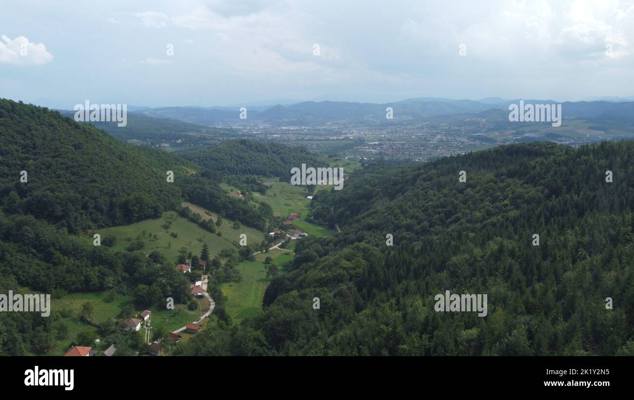 An aerial of the beautiful landscape of city Visoko in Bosnia Stock ...