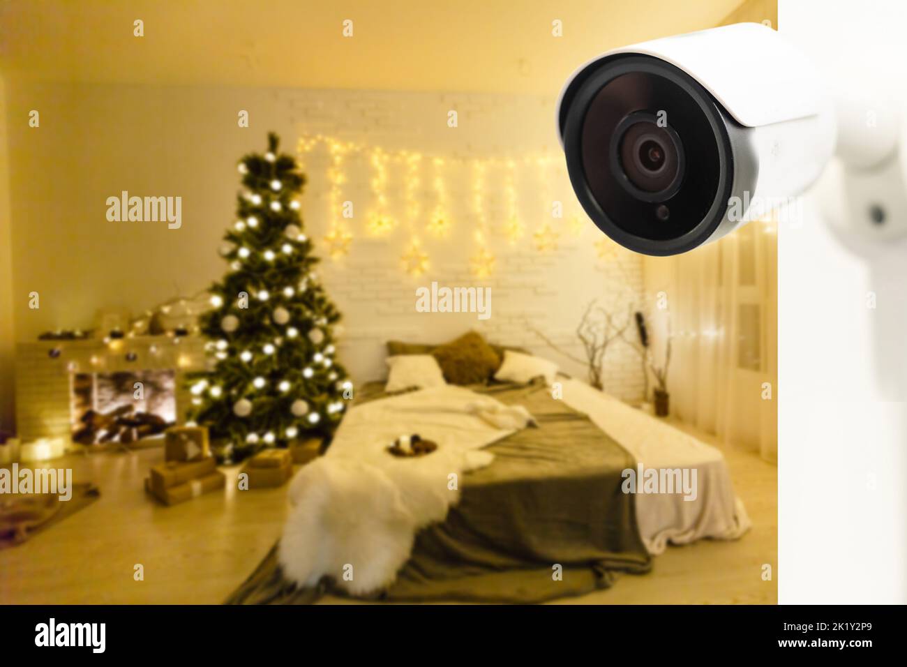 Interior Of Modern Empty Living Room With Security Camera In House ...
