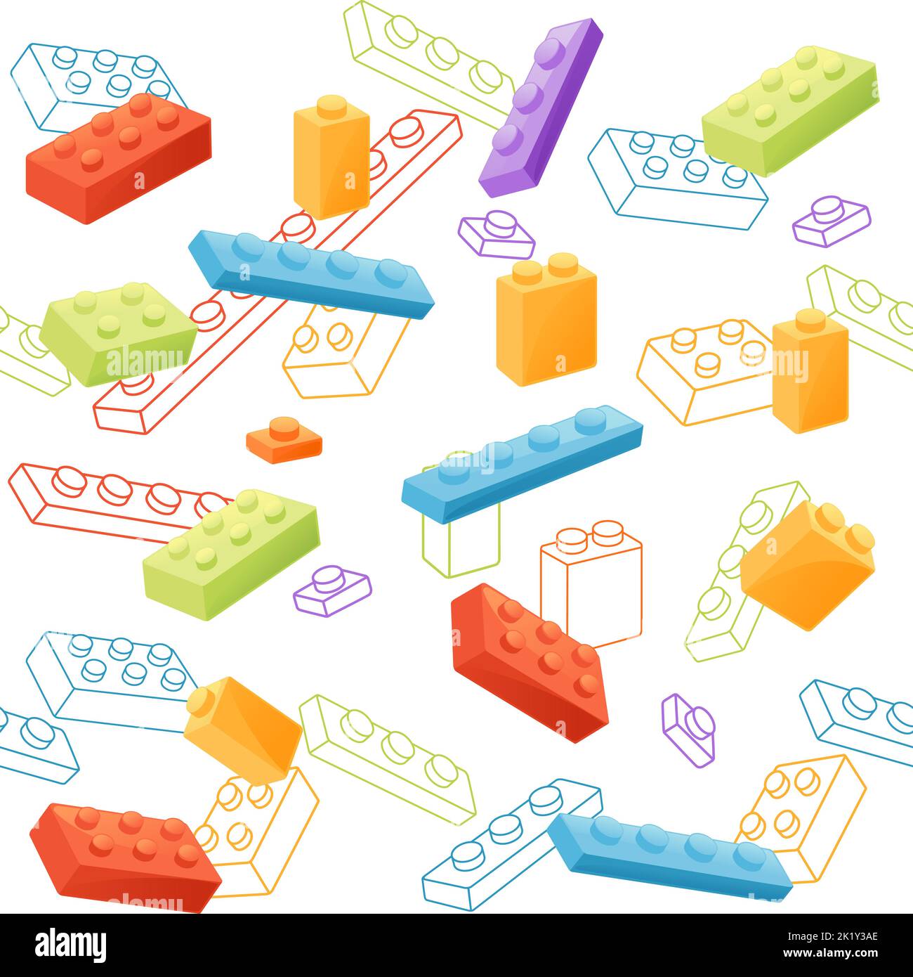 Seamless pattern of colored brick block toys different sizes and types ...