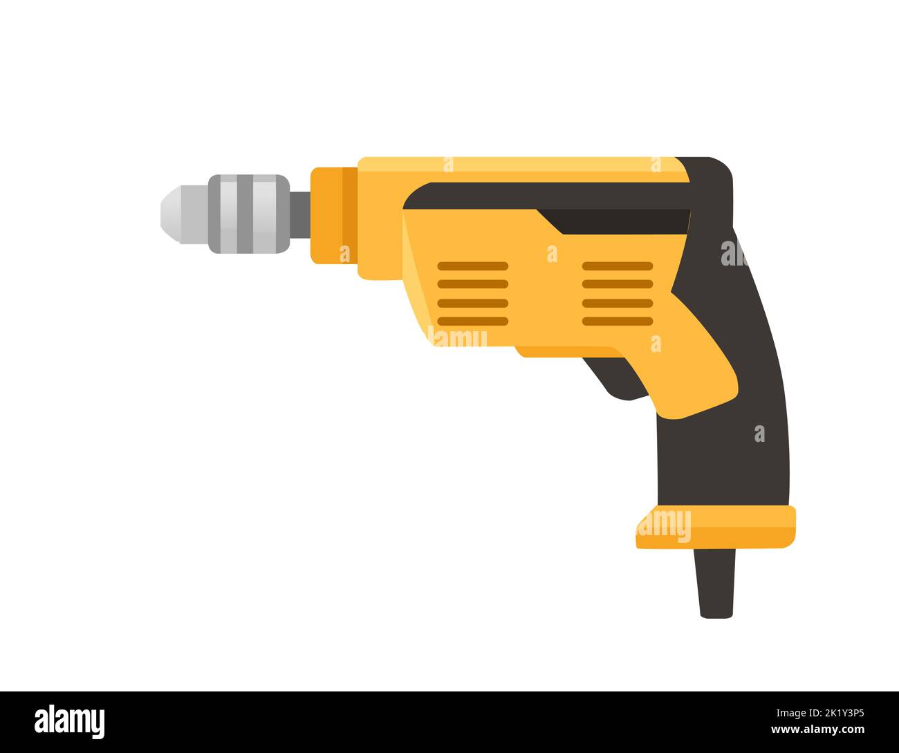 Wired hand drill yellow color vector illustration isolated on white ...