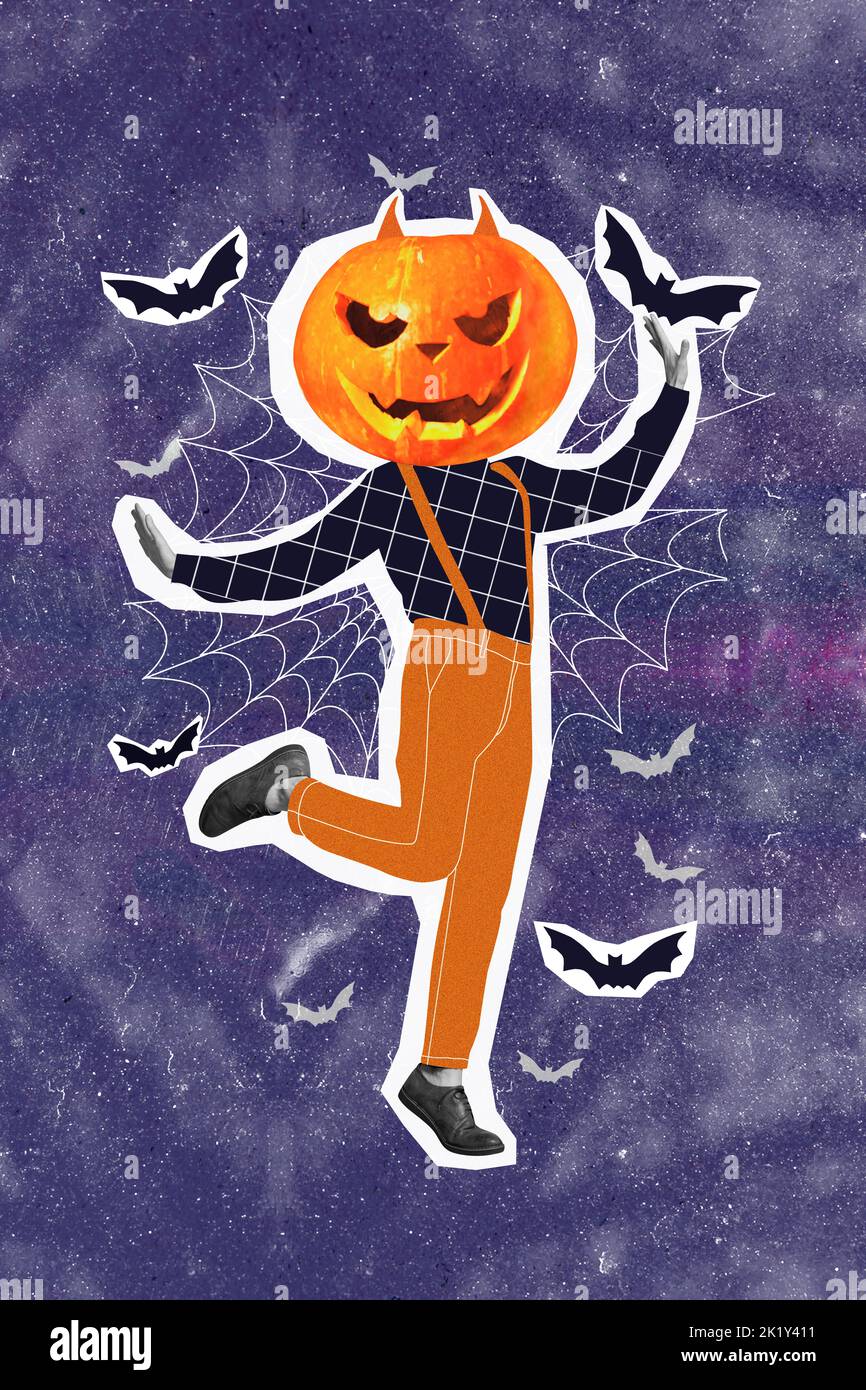 Photo artwork minimal picture of funky funny guy devil pumpkin instead ...