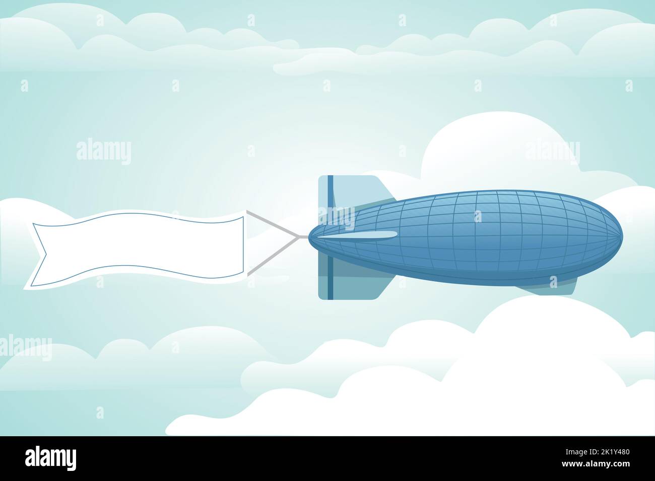 Commercial airship flying in sky rigid airship vector illustration on cloud sky background Stock ...