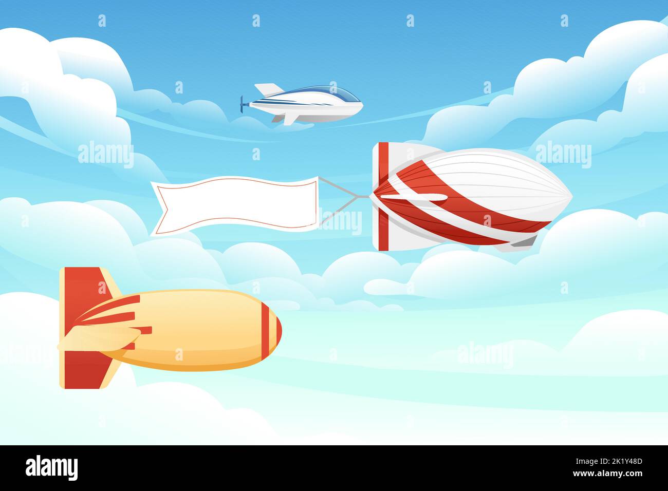 Commercial airship flying in sky rigid airship vector illustration on ...