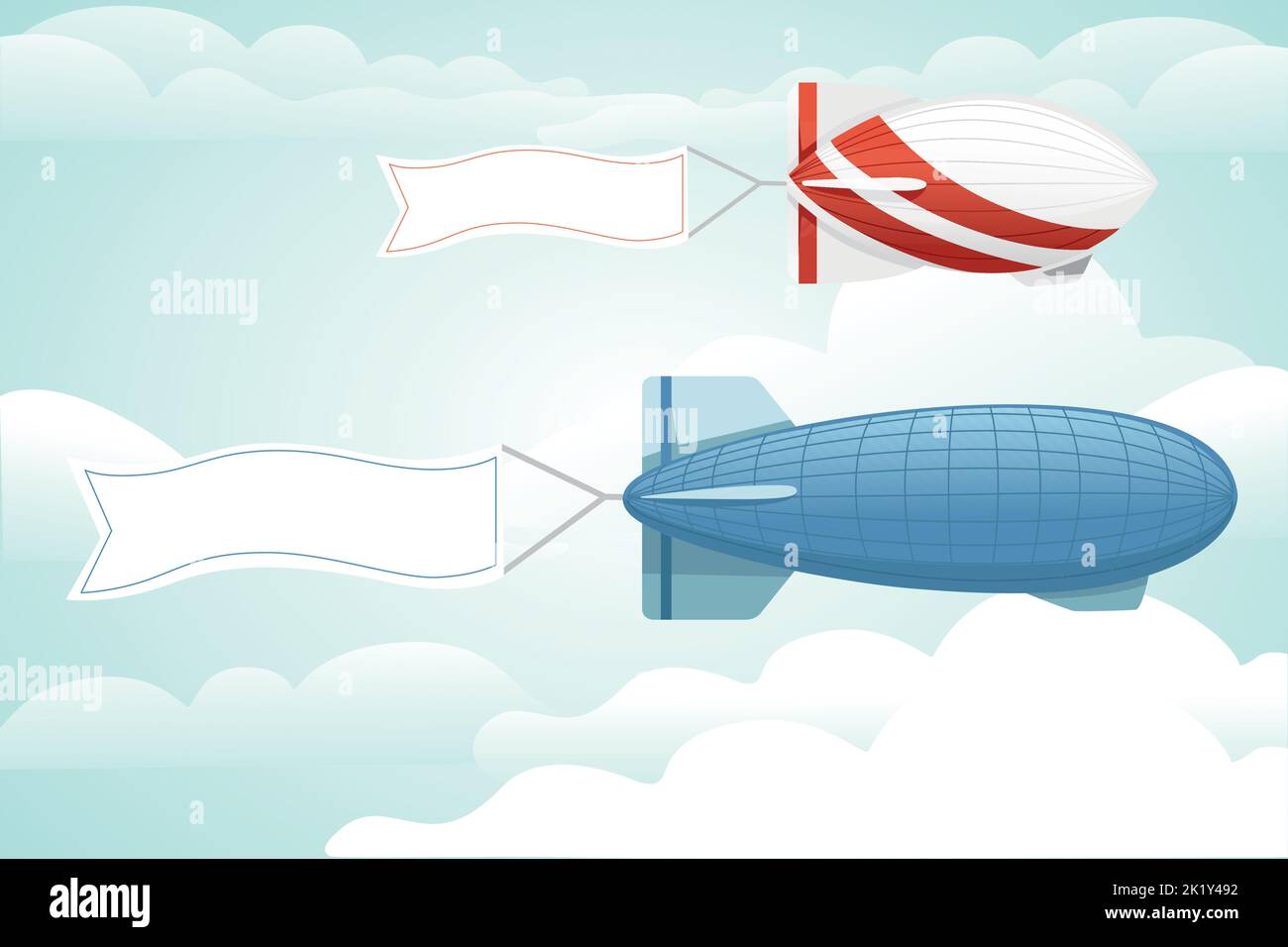 Commercial airship flying in sky rigid airship vector illustration on ...