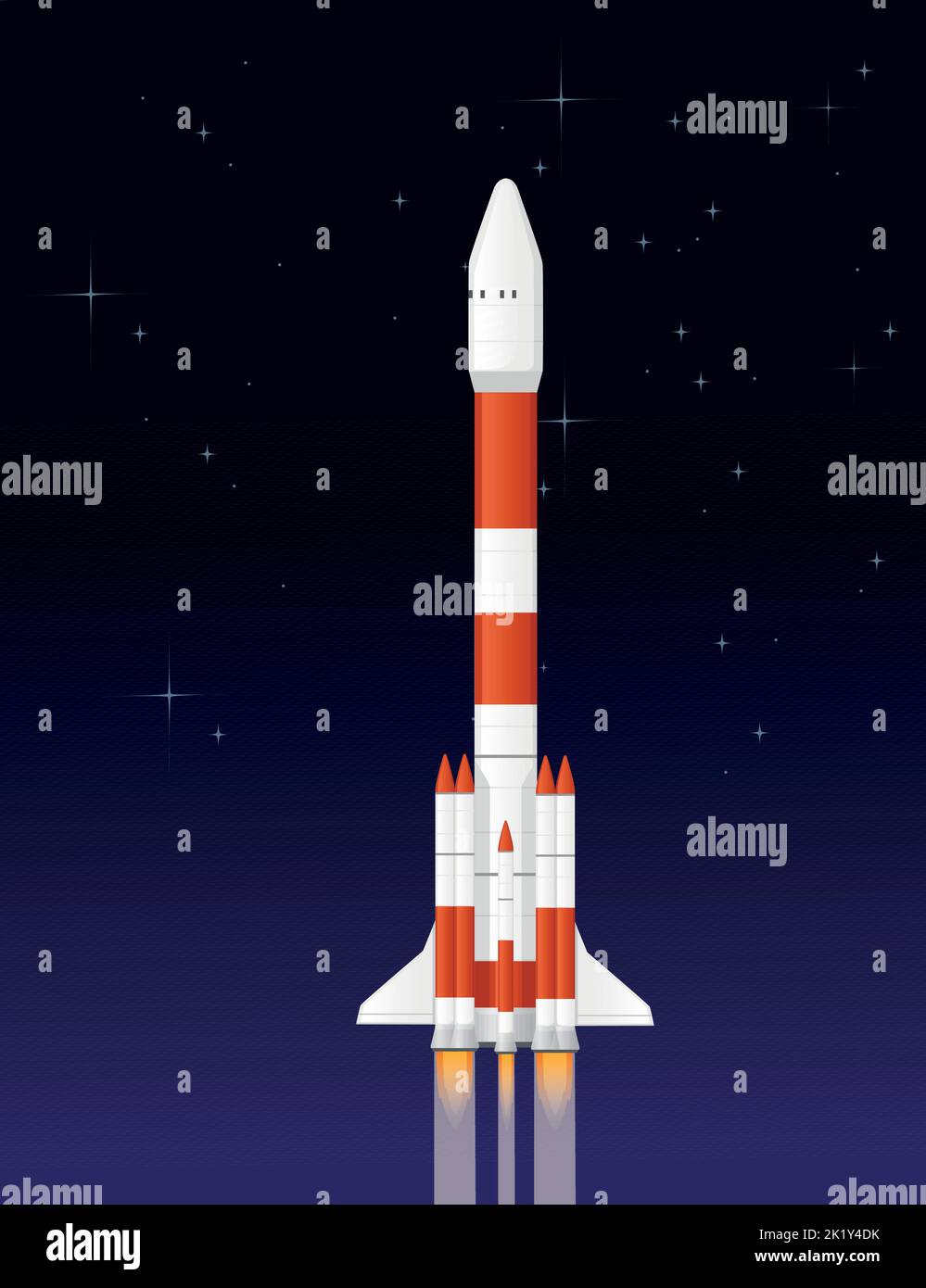 Space rocket flying in the open space vector illustration with stars on ...