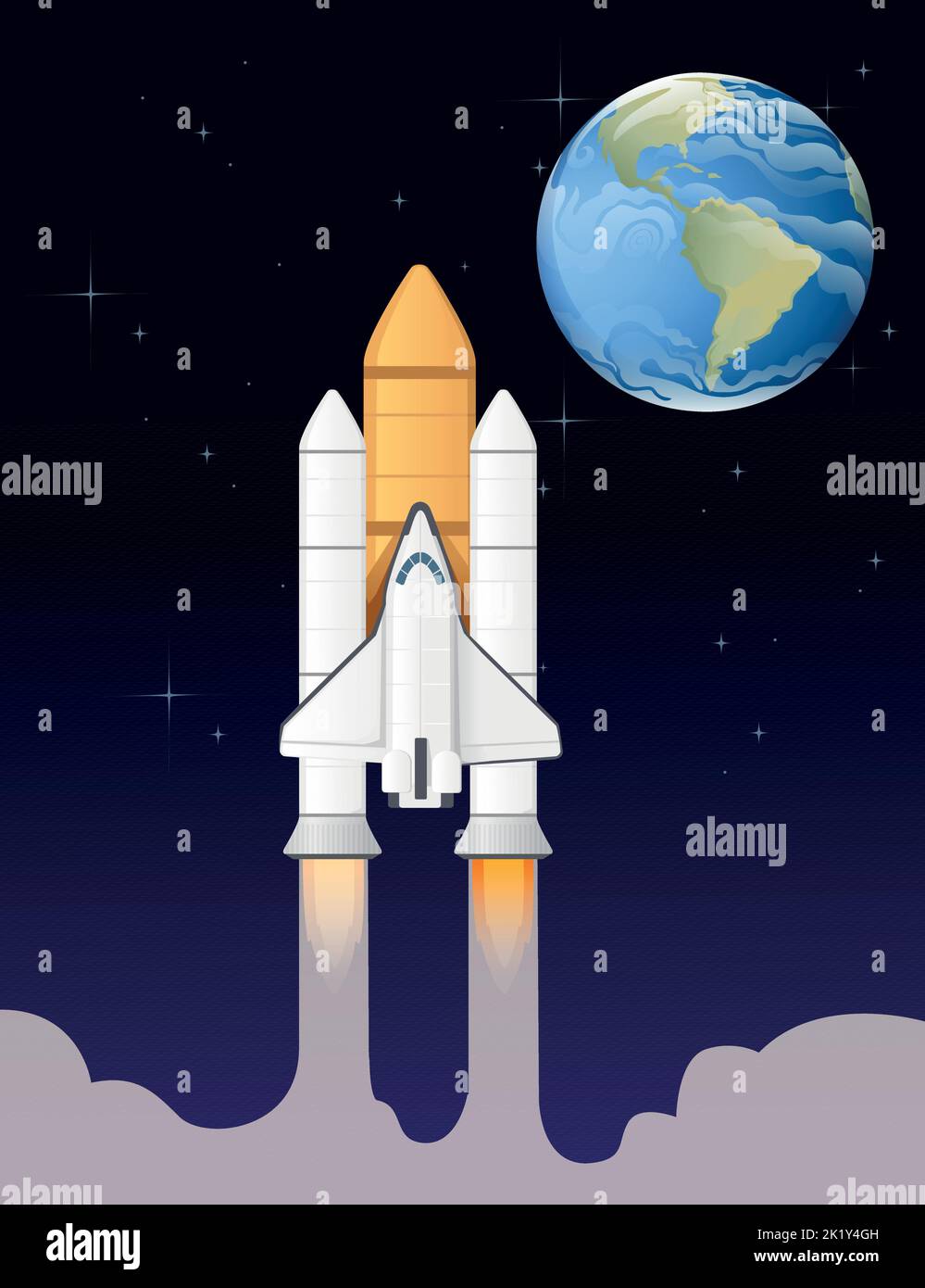 Space rocket flying in the open space vector illustration with stars ...