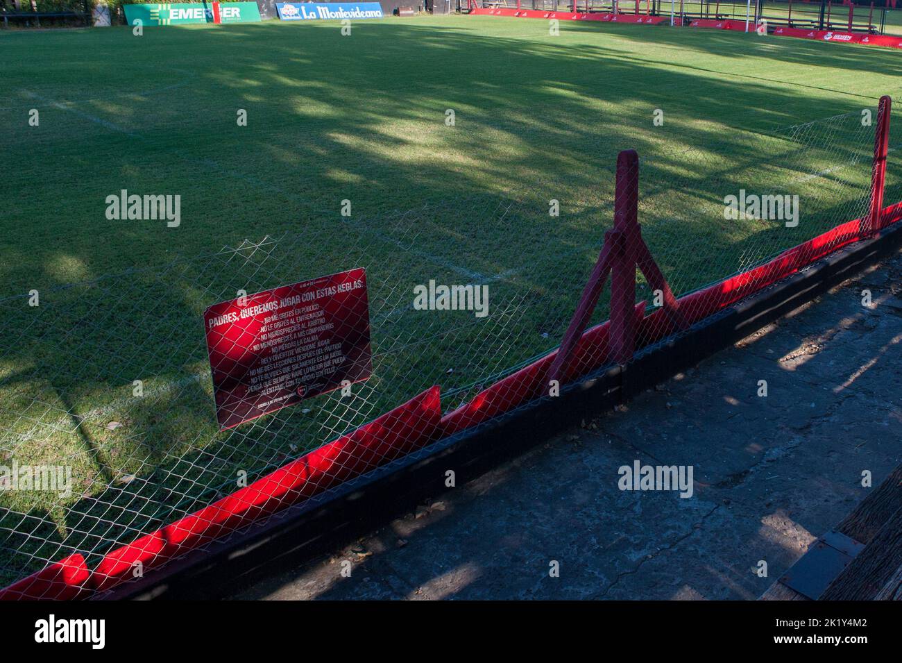 A football field and a sign on the bars in Rosario, Argentina Stock ...