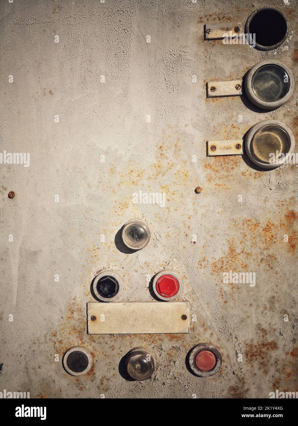 Vintage switch control panel with many buttons in factory manufacturing ...