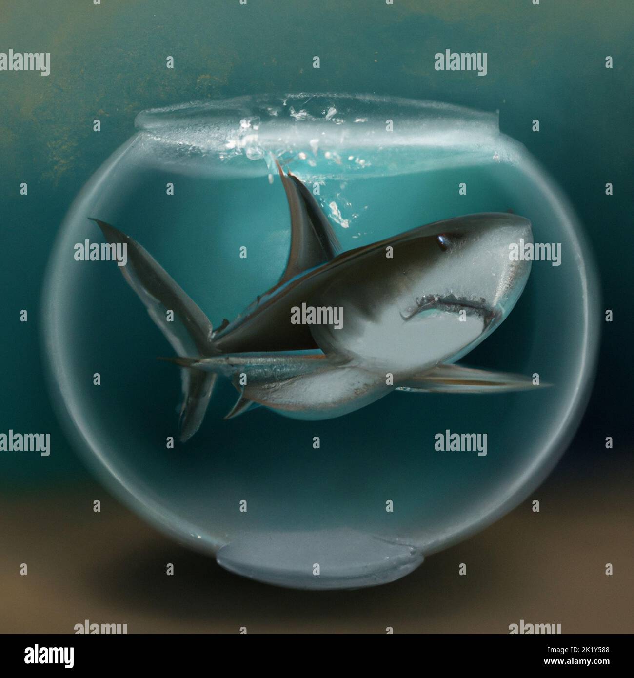 shark inside a fish bowl illustration artwork Stock Photo - Alamy