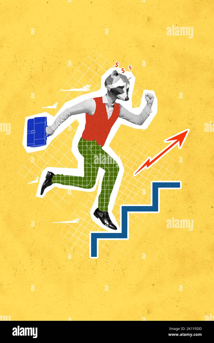 Creative retro 3d magazine image of weird strange guy wear wild mask ...