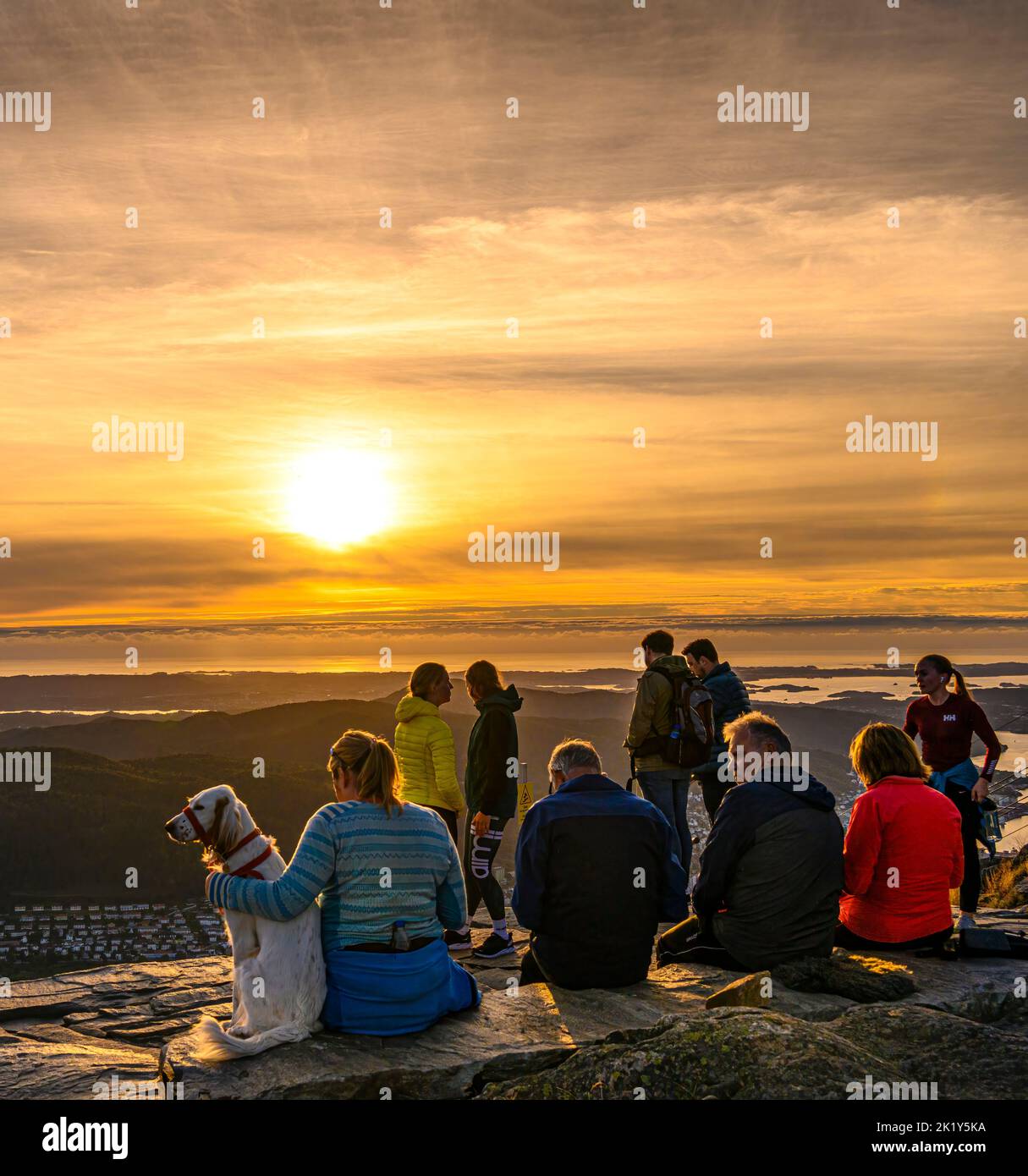 Sunset at the top of Mt. Ulriken in Bergen, Western Norway Stock Photo ...