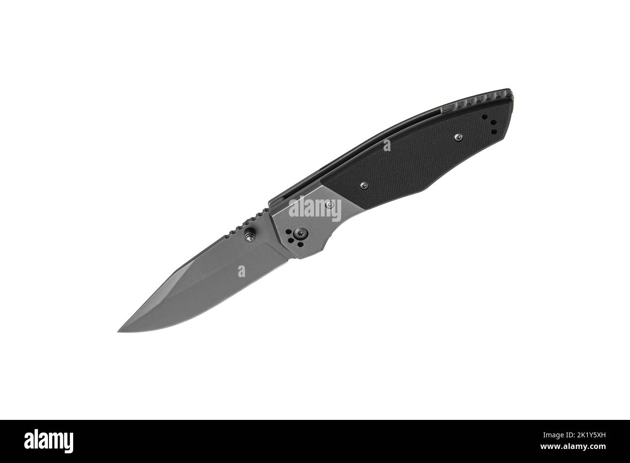 Pocket folding knife isolate on white background. Compact metal sharp ...
