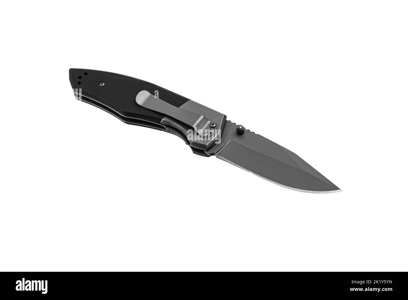 Pocket folding knife isolate on white background. Compact metal sharp ...