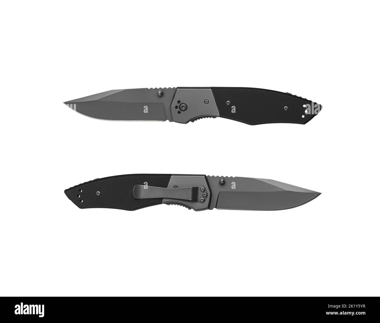 Pocket folding knife isolate on white background. Compact metal sharp ...