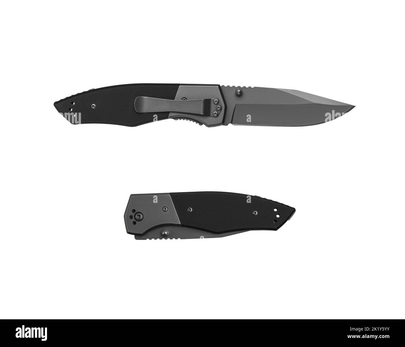 Pocket folding knife isolate on white background. Compact metal sharp ...