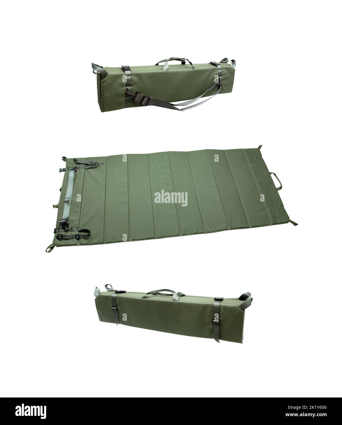 Khaki folding portable mat for military snipers. Isolate on a white ...