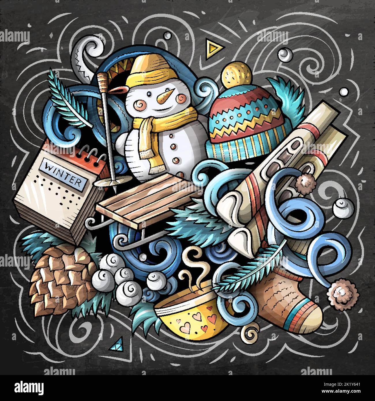Cartoon vector doodles Winter illustration Stock Vector Image & Art - Alamy
