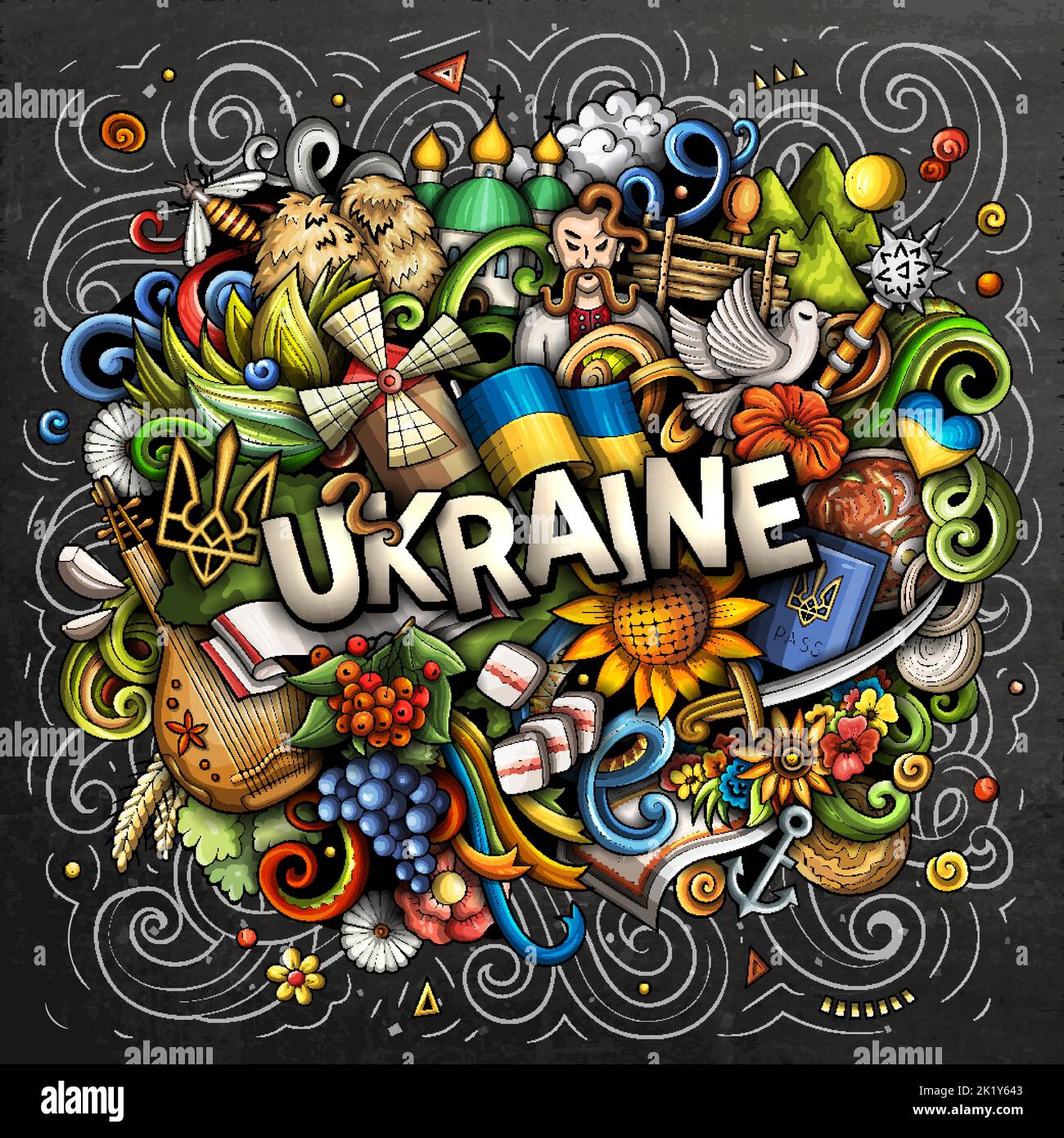 Ukraine hand drawn cartoon doodle illustration. Funny Ukrainian design ...