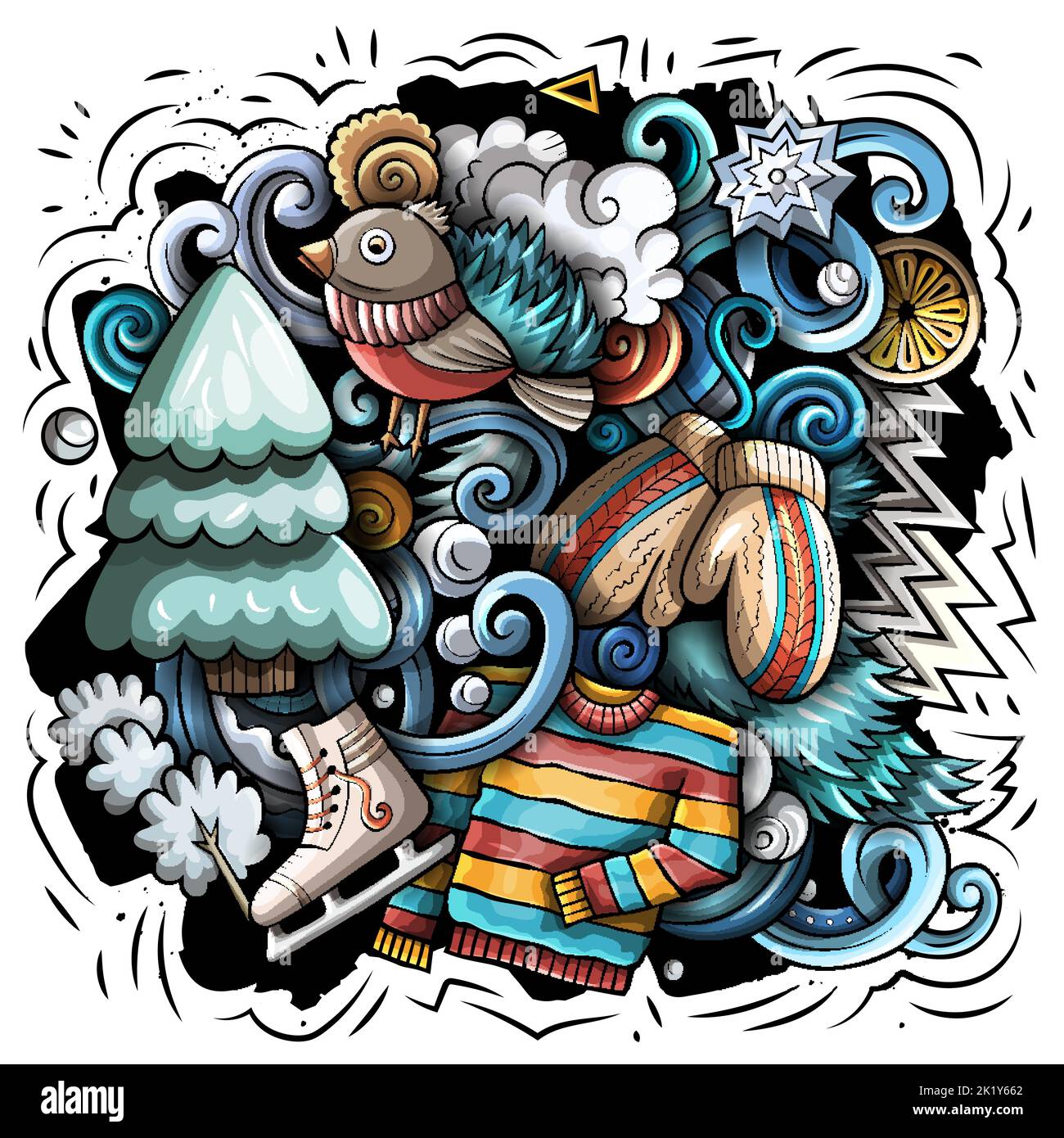 Cartoon vector doodles Winter illustration Stock Vector Image & Art - Alamy