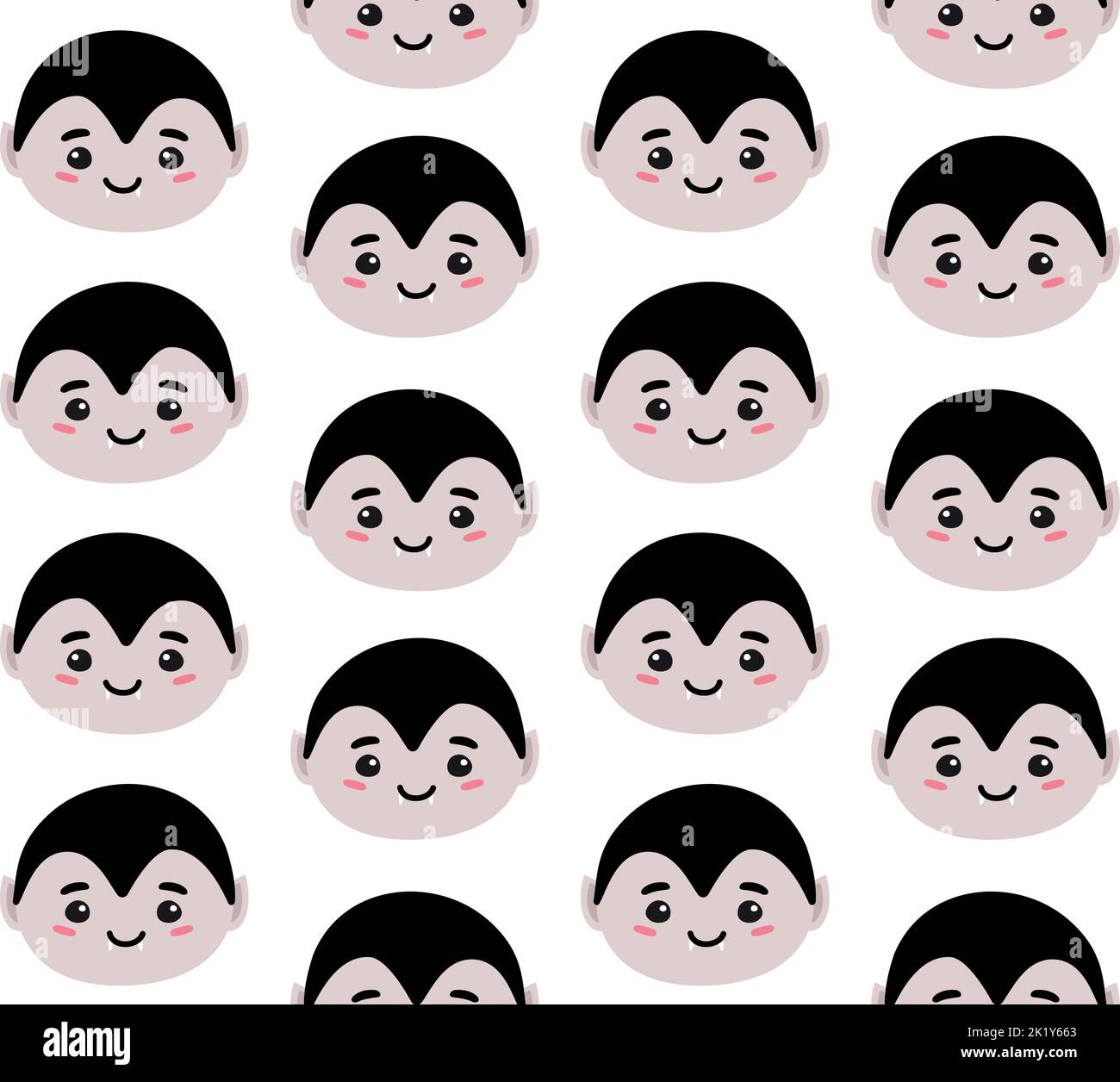 Vector seamless pattern of flat hand drawn cute vampire face isolated ...